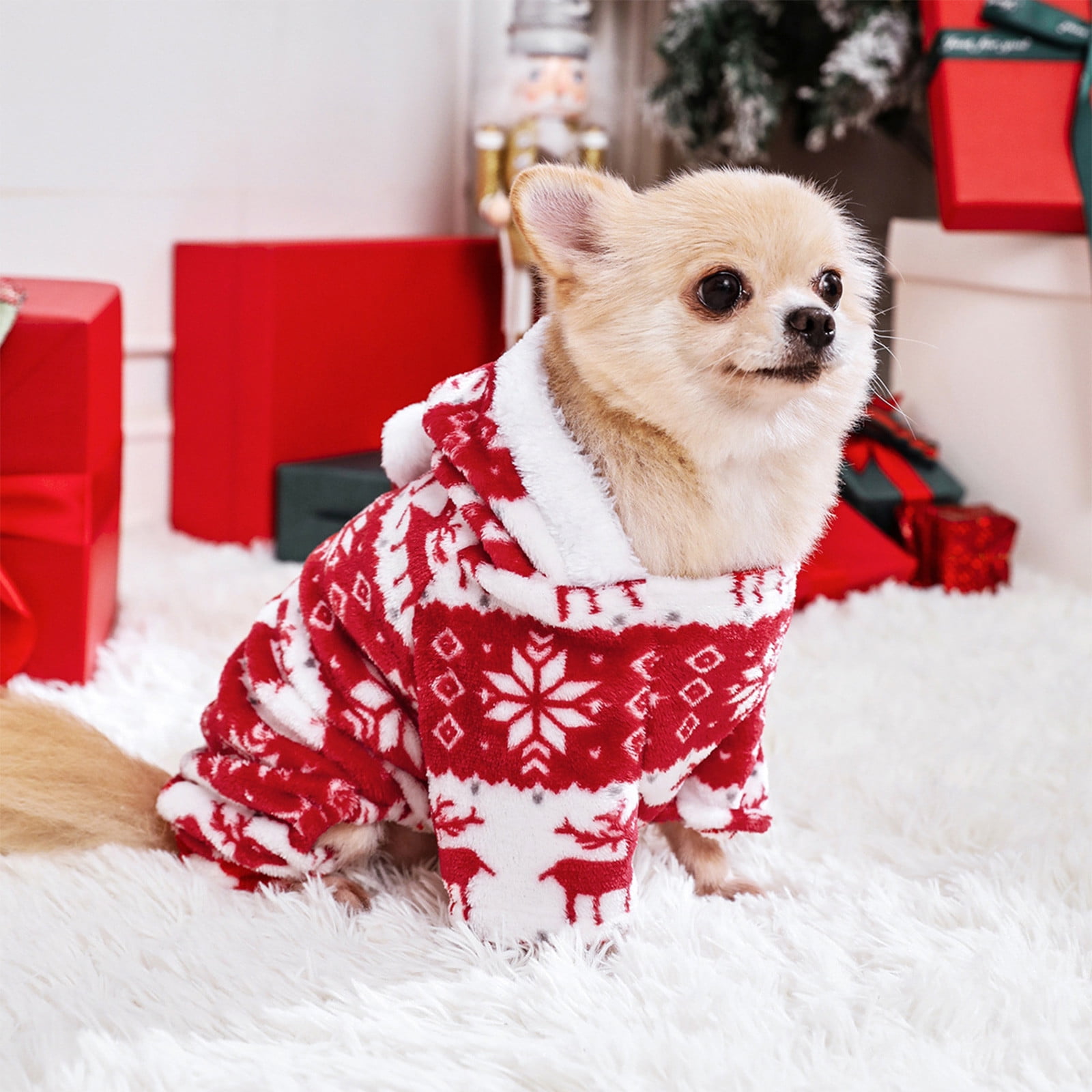 Christmas Fleece Dog Pajamas for Small Dogs Boy Warm Winter Dog Clothes ...