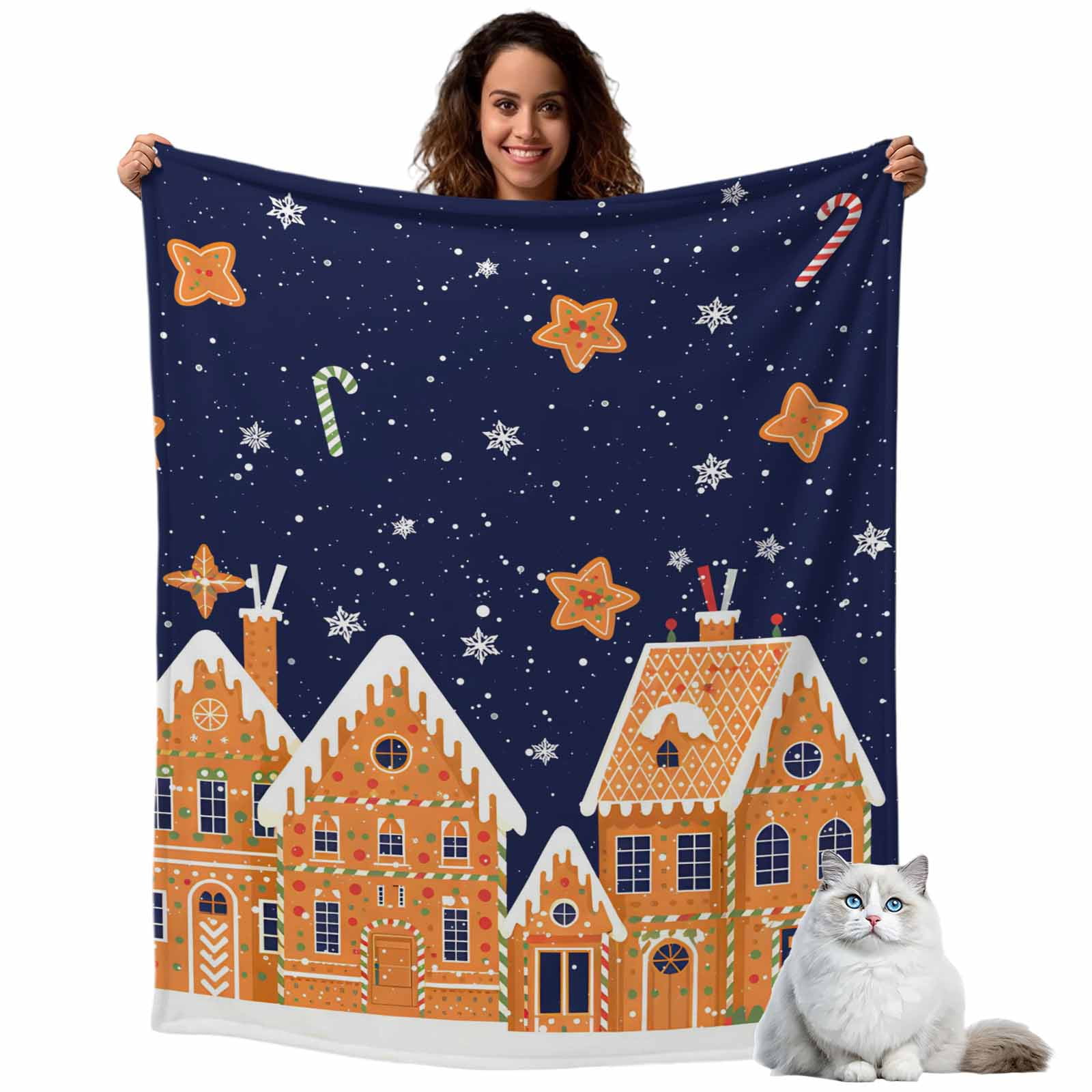 Christmas Fleece Throw Blanket Lightweight Candy Gingerbread House Snow ...
