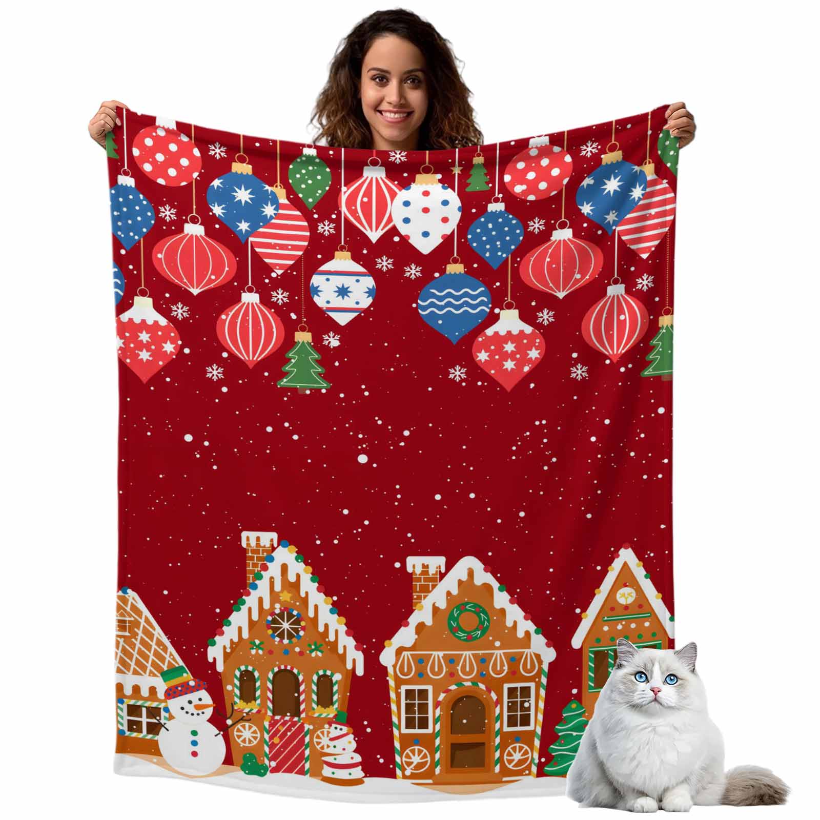 Christmas Fleece Throw Blanket Lightweight Gingerbread House Candy Red ...