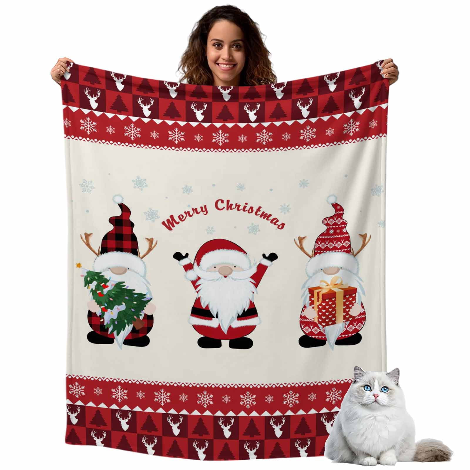 Christmas Fleece Throw Blanket Lightweight Red Santa Claus Xmas Gnome ...