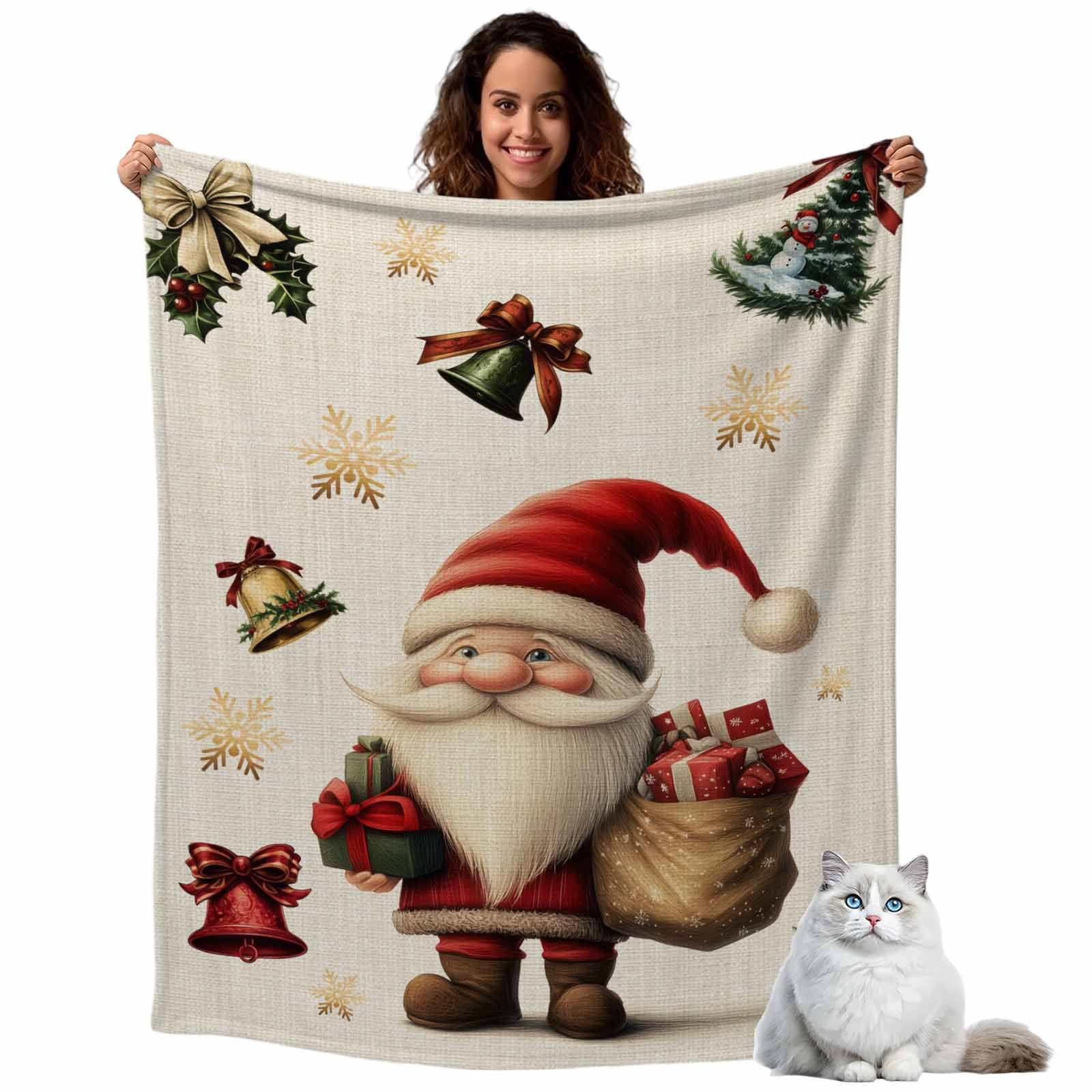 Christmas Fleece Throw Blanket Lightweight Santa Claus Winter Xmas Bell ...