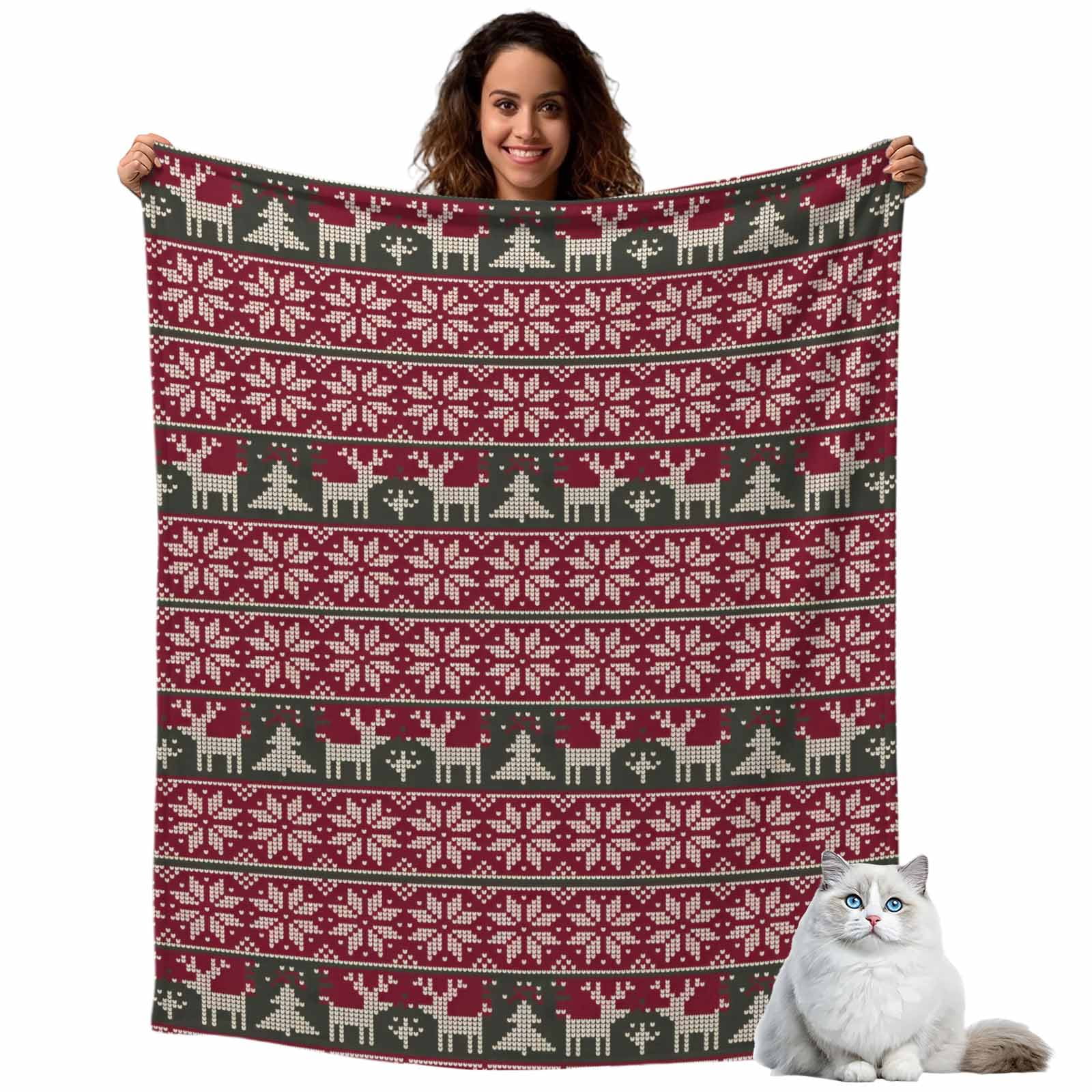 Christmas Fleece Throw Blanket Lightweight Simple Elk Snowflake Winter ...