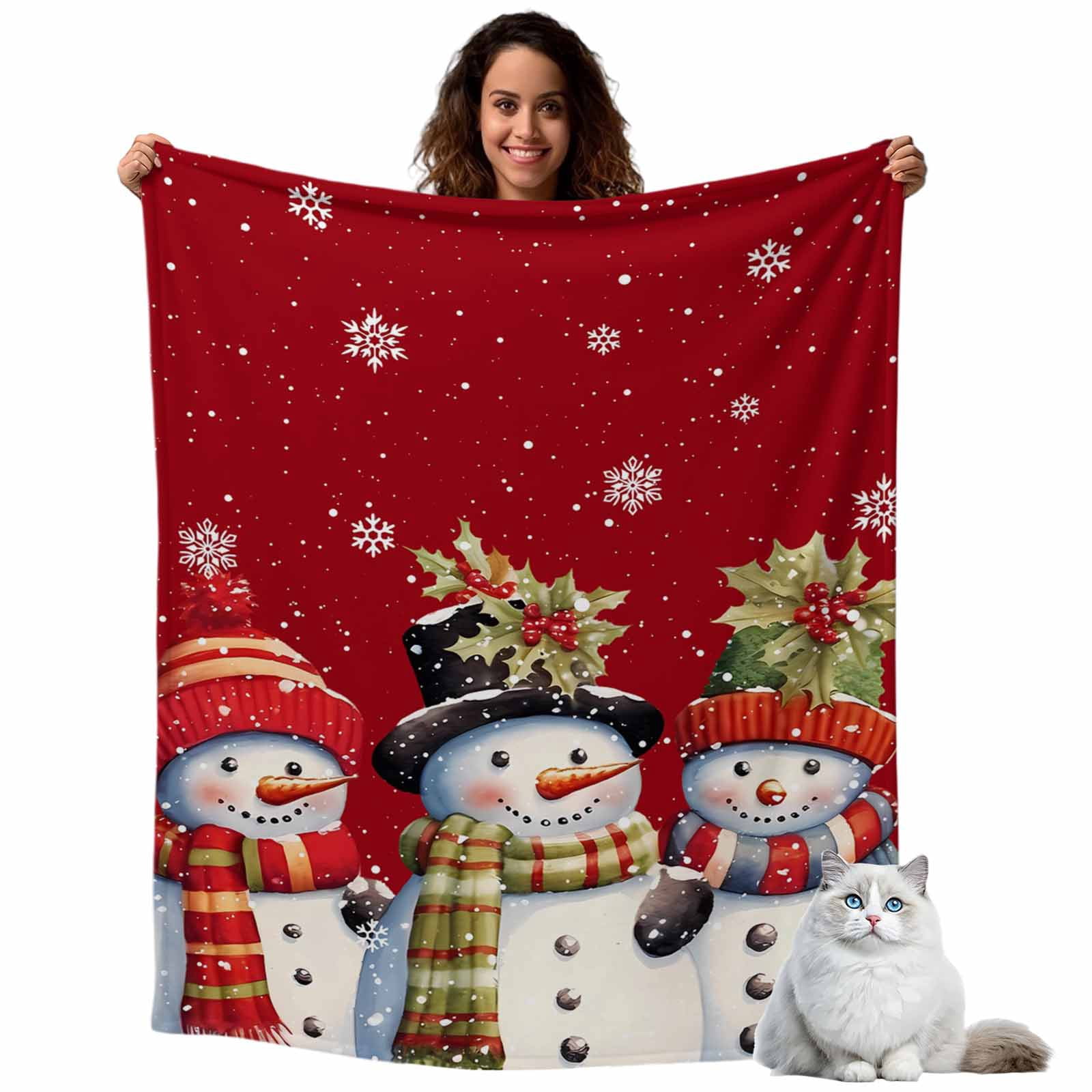 Christmas Fleece Throw Blanket Lightweight Snowman with Hat Snowflakes ...