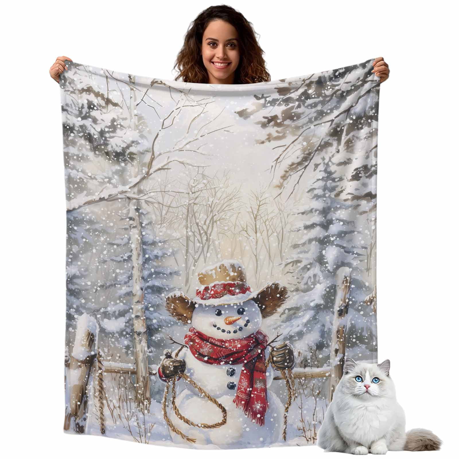 Christmas Fleece Throw Blanket Lightweight Western Cowboy Snowman ...