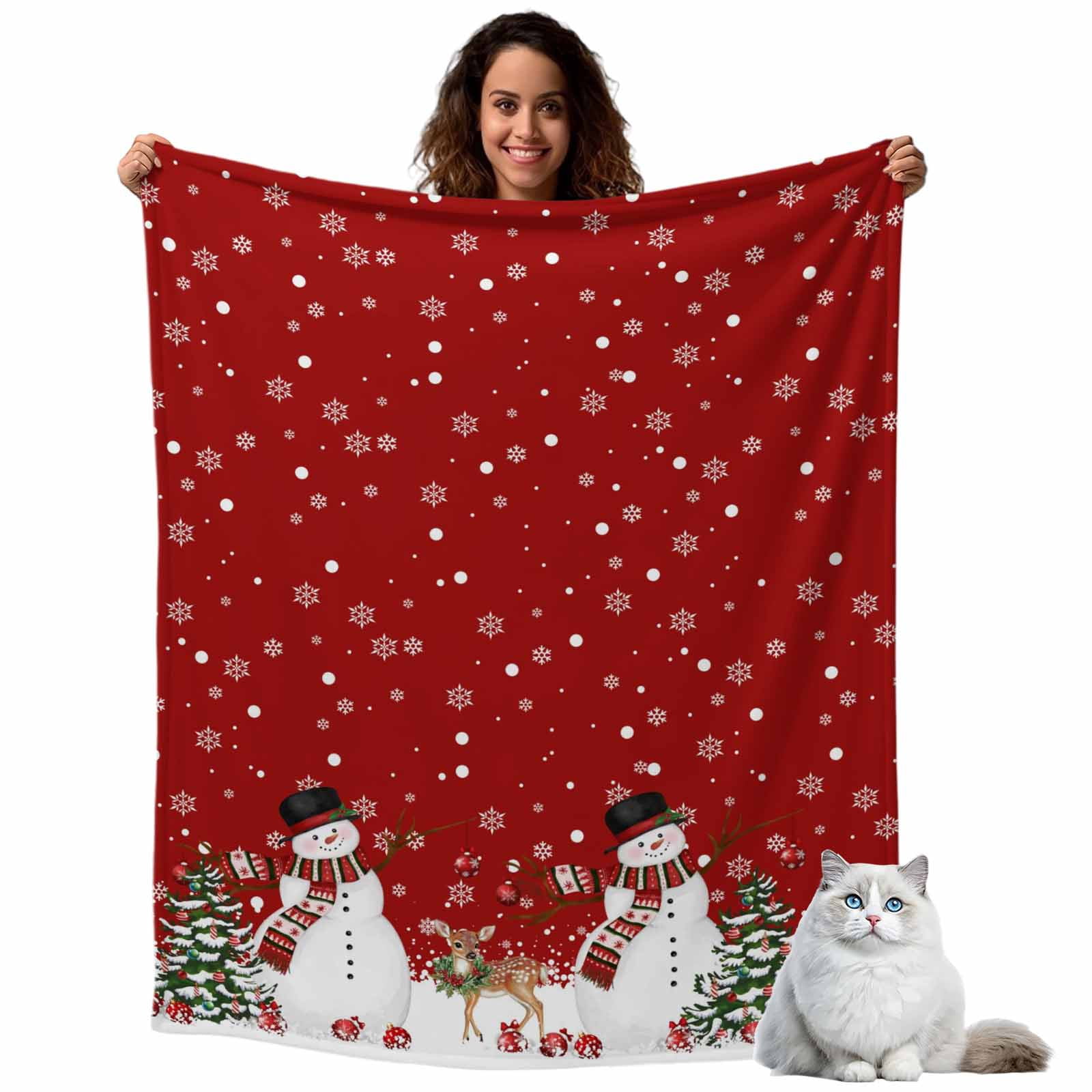Christmas Fleece Throw Blanket Lightweight Winter Snowman Xmas Tree ...