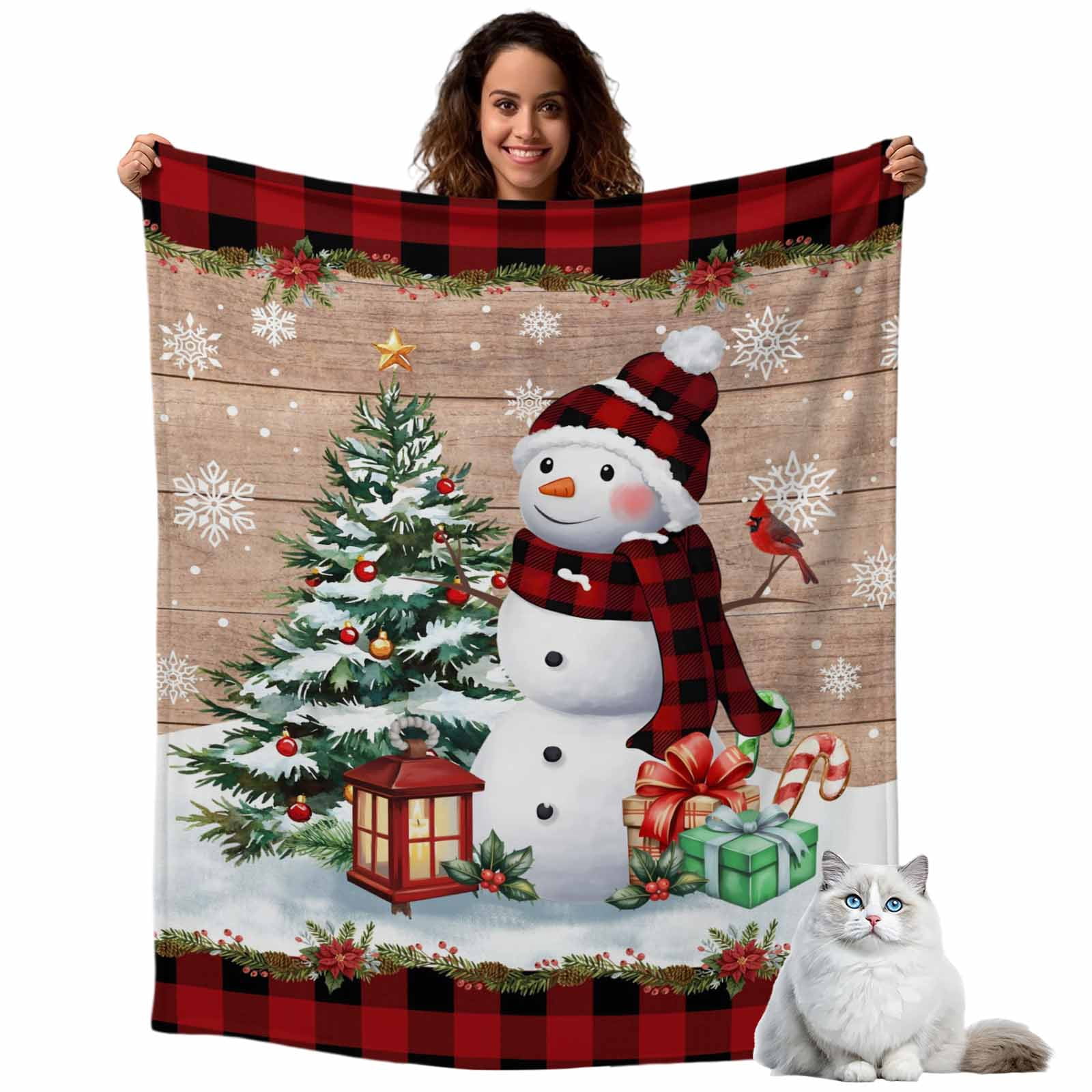 Christmas Fleece Throw Blanket Lightweight Xmas Snowman Pine Tree ...