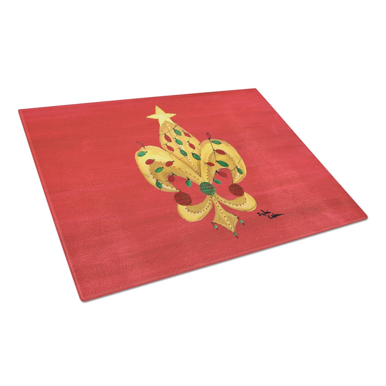 Christmas Fleur de lis Tree with lights Glass Cutting Board Large ...