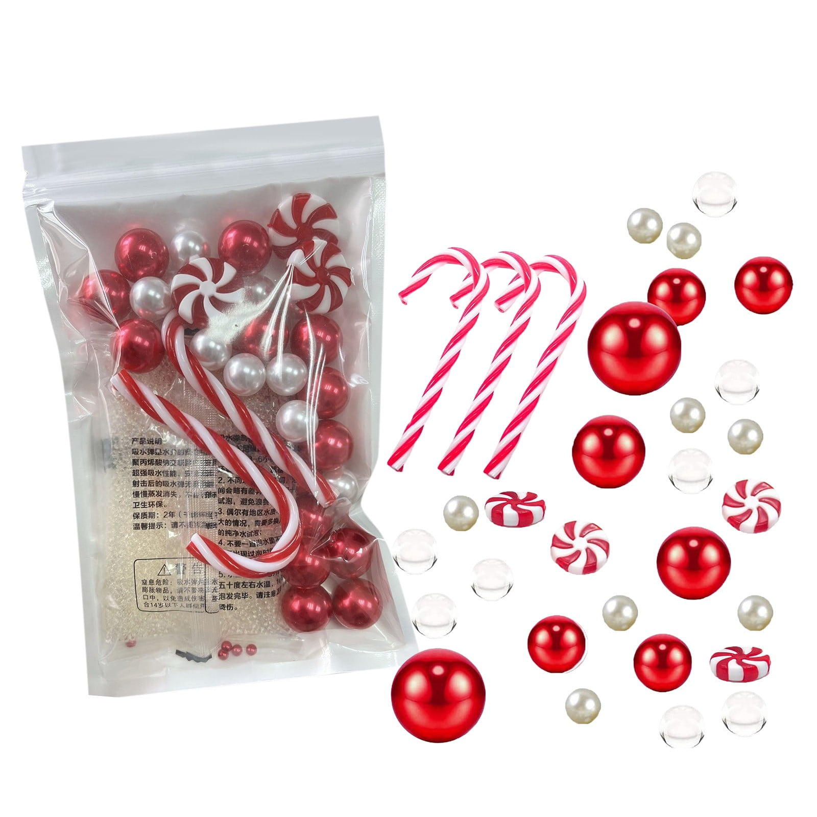 Christmas Floating Candle Vase Filler Set With Red & White Pearls Candy ...