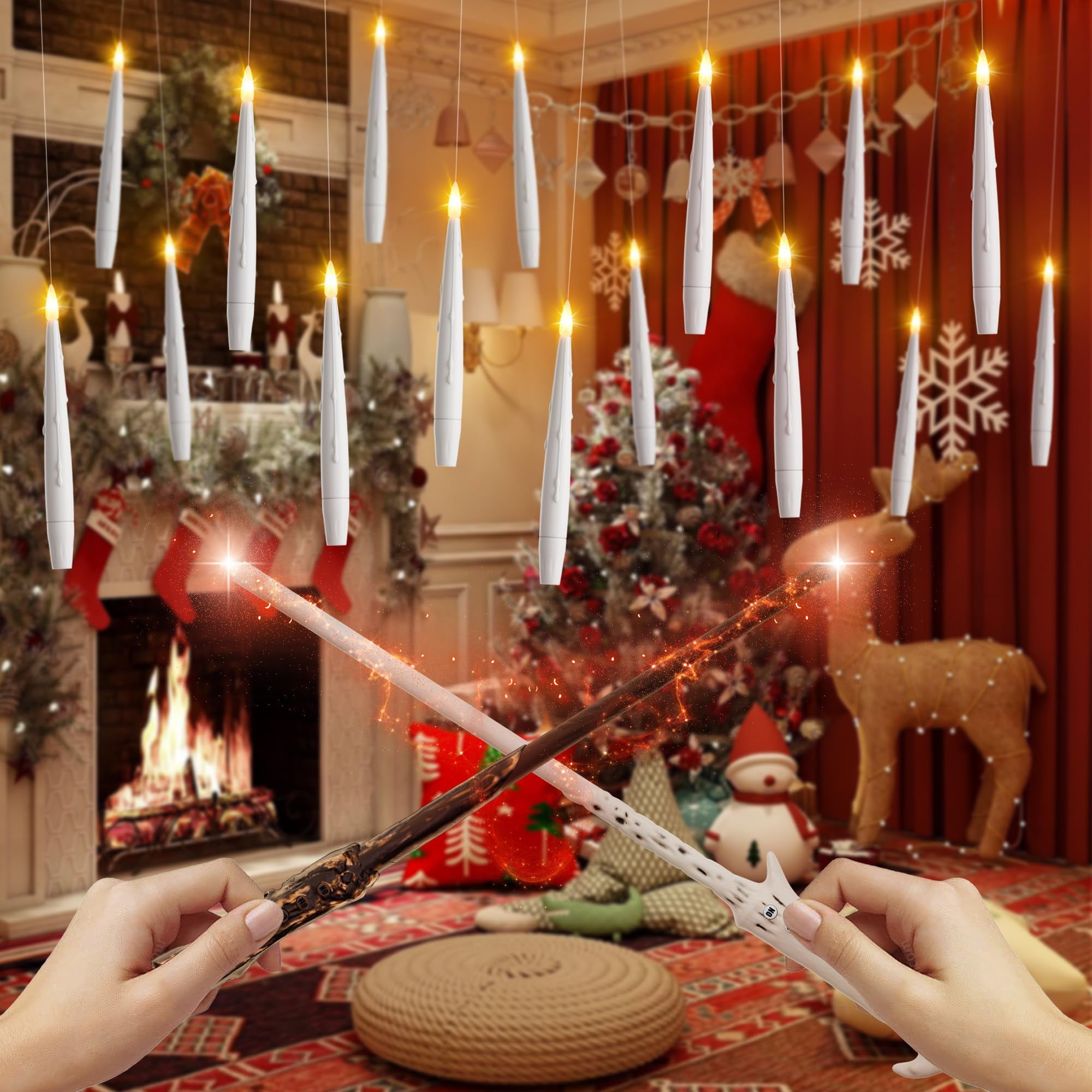 Christmas Floating Candles with Wand, 20 Pack Flameless Candles ...