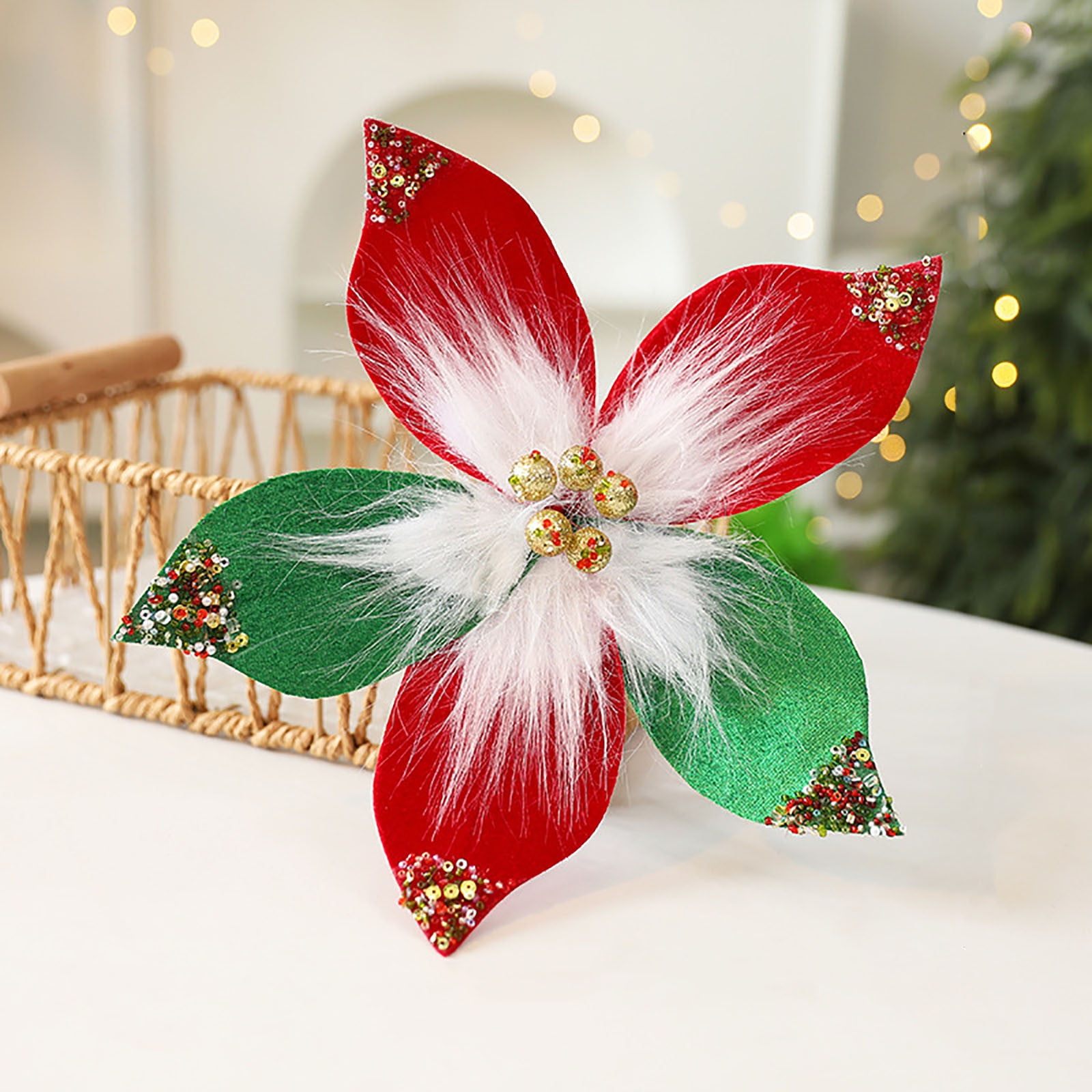 Christmas Flocking Artificial Flower Branch - Velvet Faux Floral Insert ...