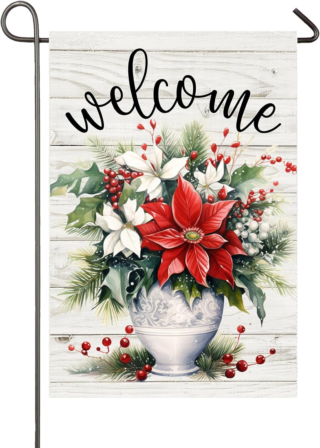 Christmas Floral Garden Flag Poinsettias Flower Vase Garden Flag Double ...