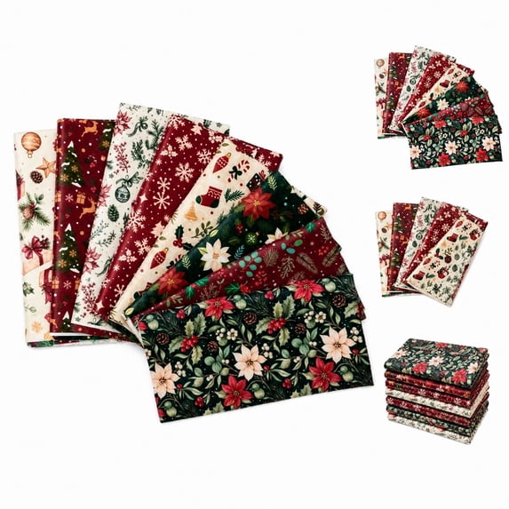 Christmas Floral Holiday Cotton Fabric Squares 8 Pack 7.87 X 9.84 Inch ...