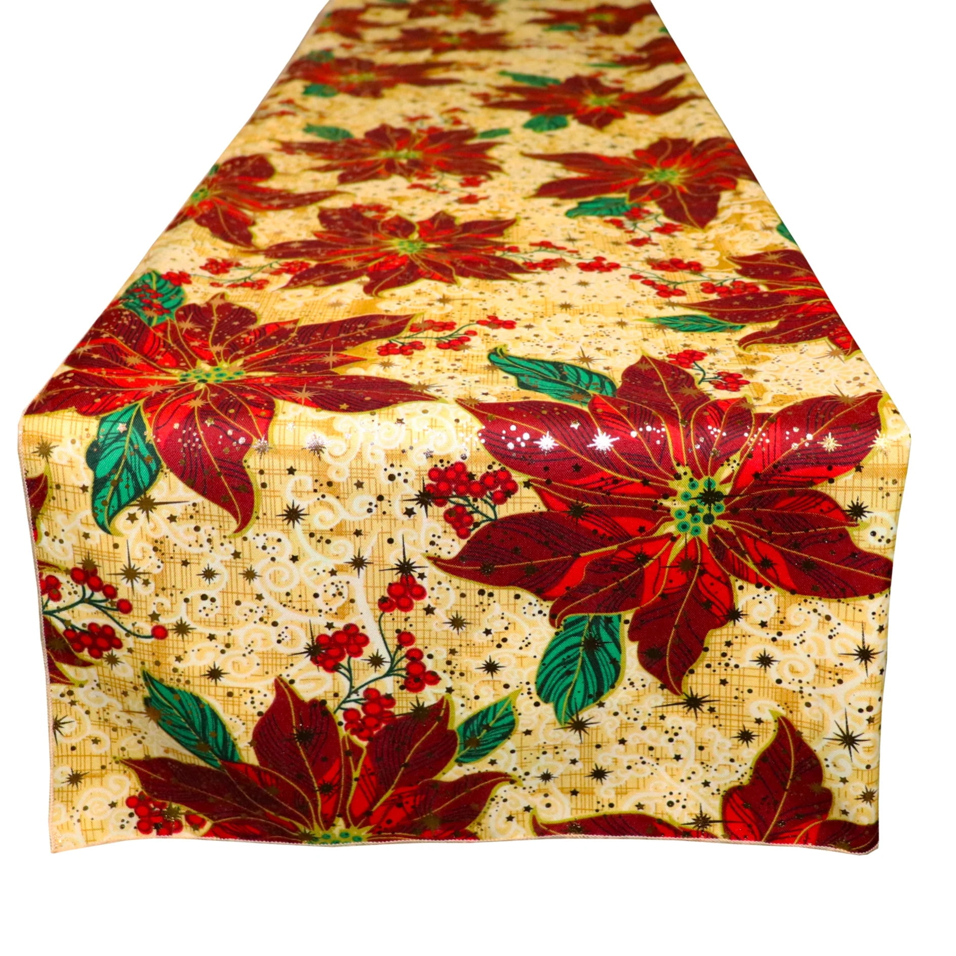 Christmas Floral Poinsettia and Holly Mistletoe Polyester Cotton ...