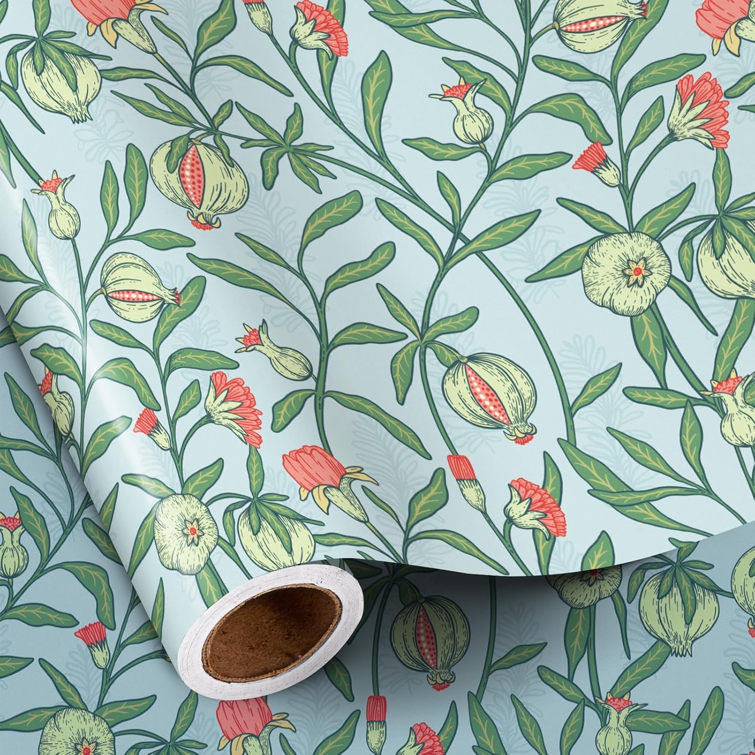 Christmas Floral Wrapping Paper Roll Vintage Botanical Garden Elegant ...