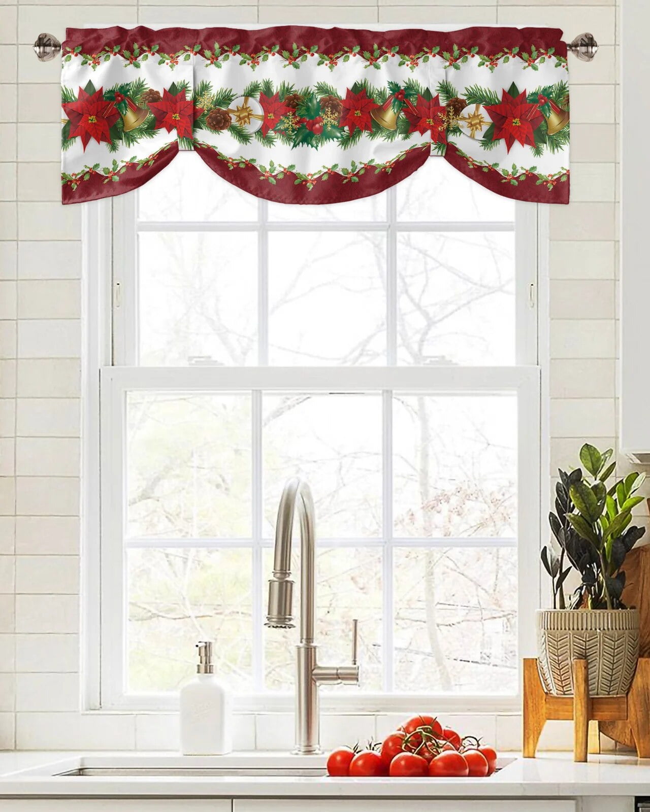 Christmas Flower Berry Bell Gift Window Curtain Living Room Kitchen ...