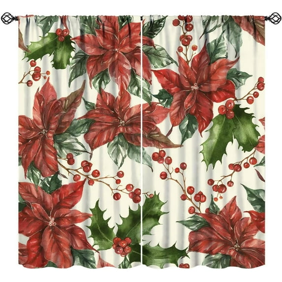 Christmas Flower Curtains Watercolor Vintage Rustic Botanical ...