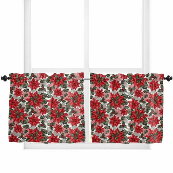 Christmas Flower Kitchen Curtain 2 Panels Tiers Curtains 36 Inch Length ...