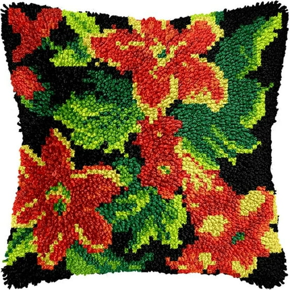 Christmas Flowers Latch Hook Pillow Kits Pillow Cover with Pattern ...