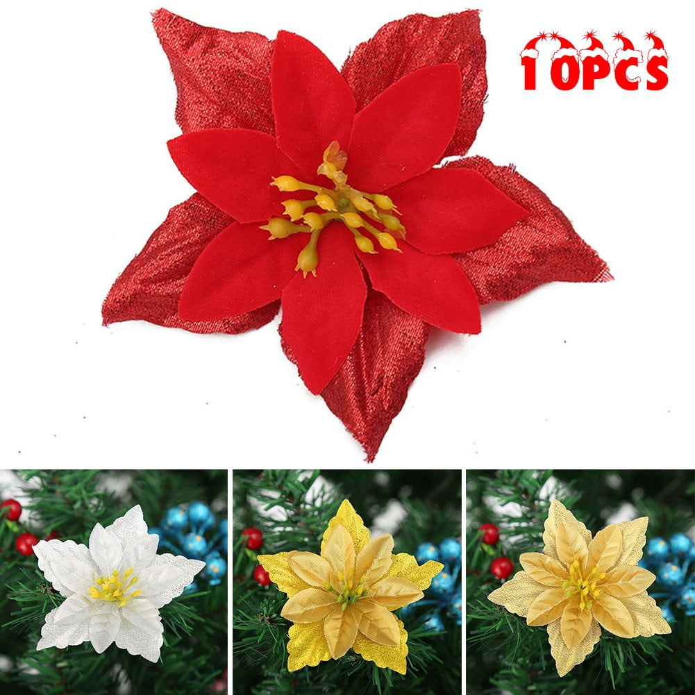 Christmas Flowers Tree Craft Decor Decorations Double Layer Poinsettia ...