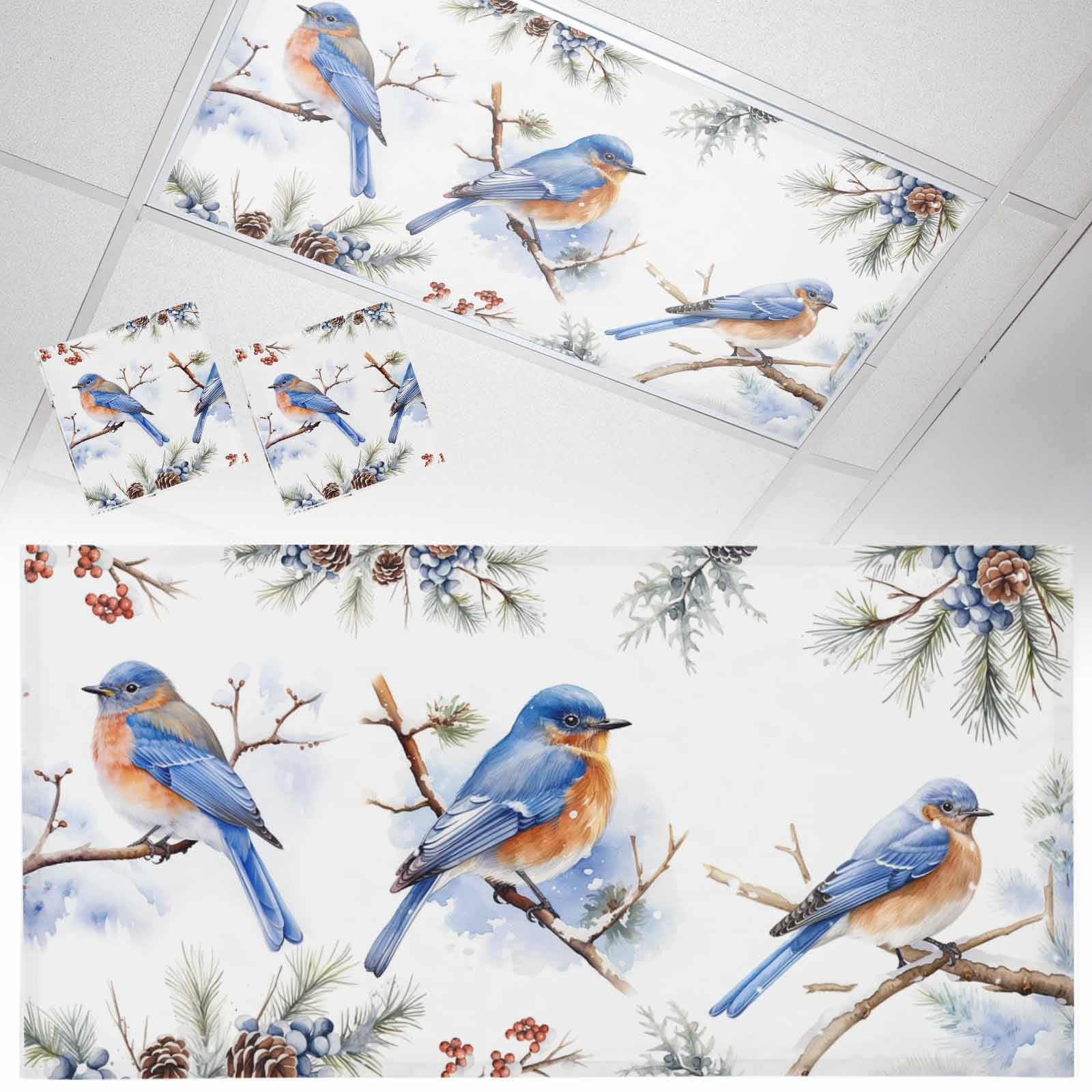 Christmas Fluorescent Light Covers for Ceiling Lights Blue Robin Bird ...