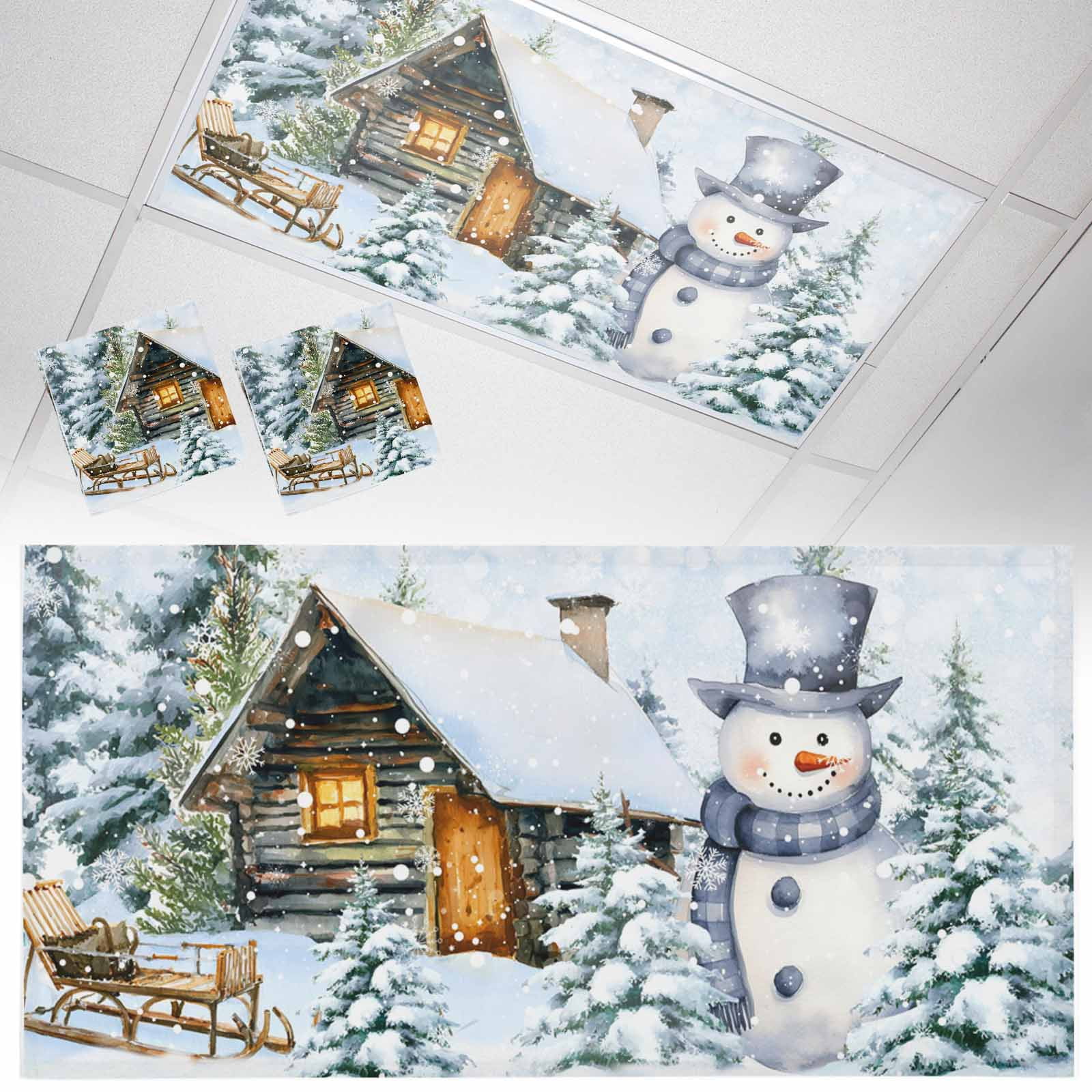 Christmas Fluorescent Light Covers for Ceiling Lights Blue Scarf Snowman Barn Light Filters 2 ...