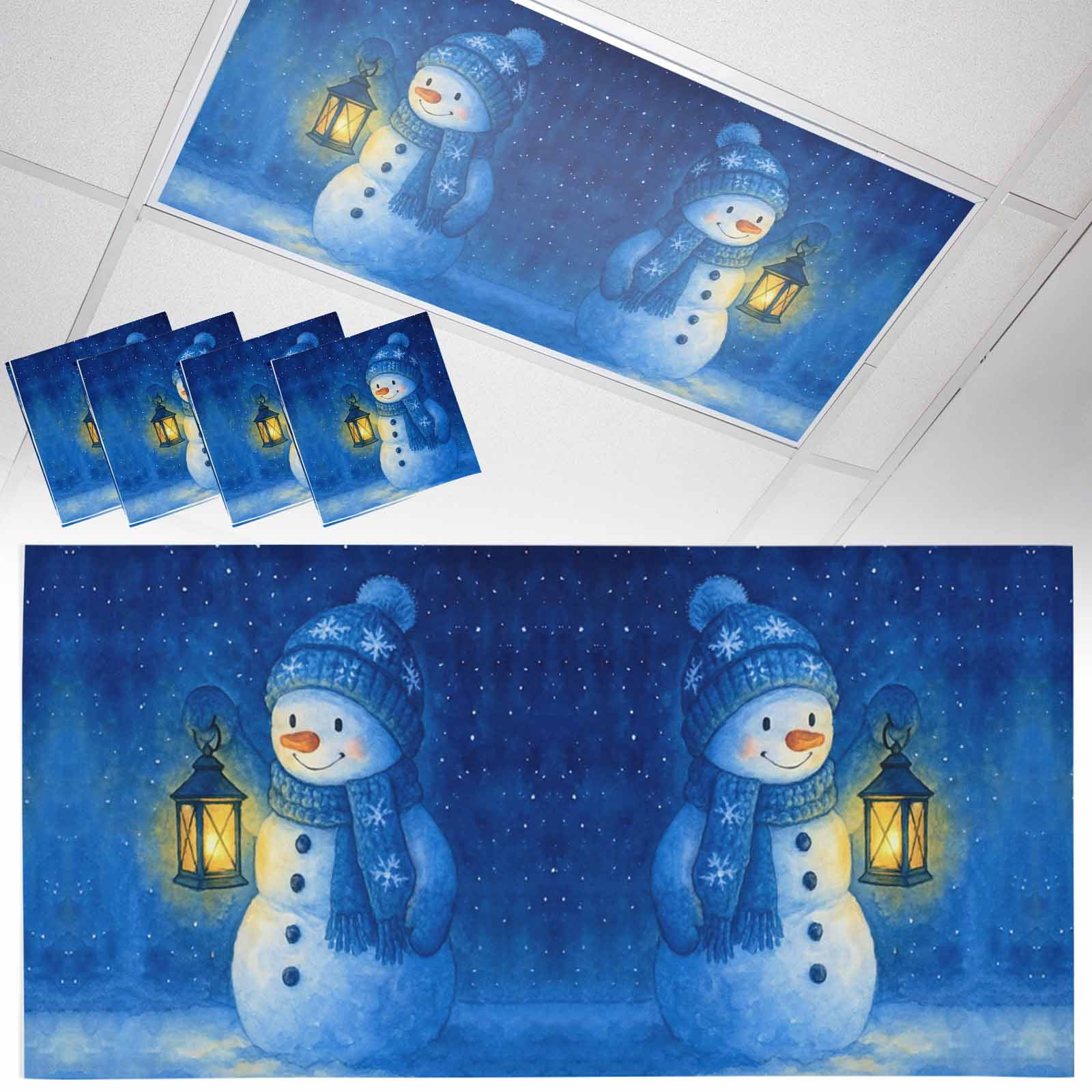 Christmas Fluorescent Light Covers for Ceiling Lights Blue Snowman ...