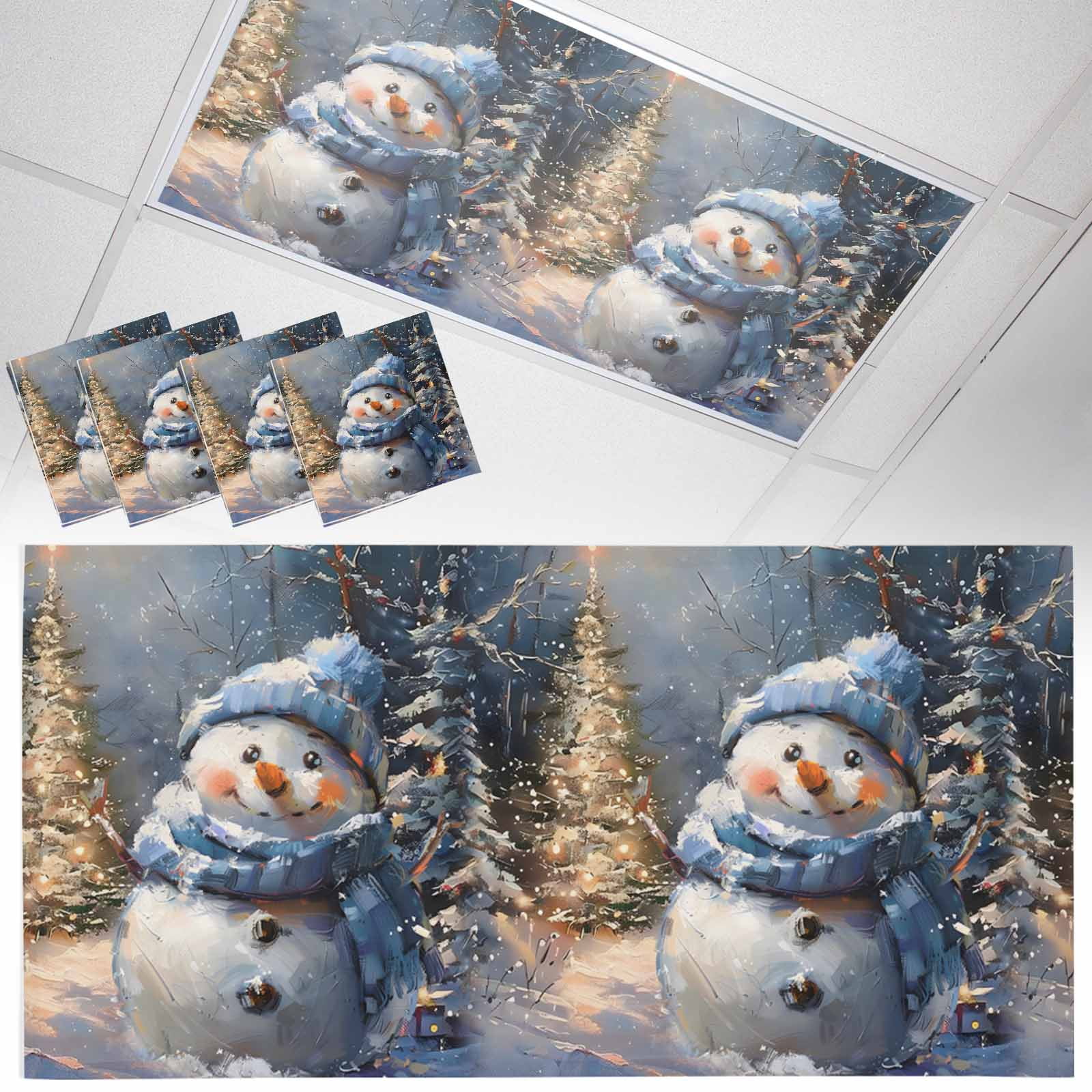 Christmas Fluorescent Light Covers for Ceiling Lights Blue Snowman ...