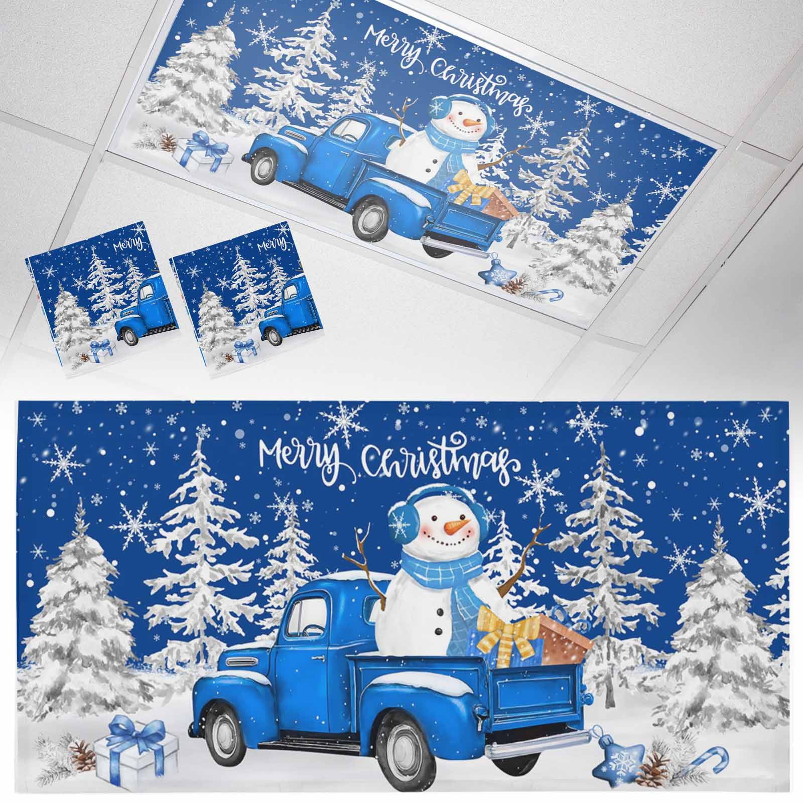 Christmas Fluorescent Light Covers for Ceiling Lights Blue Snowman Truck Light Filters 2 Pack ...