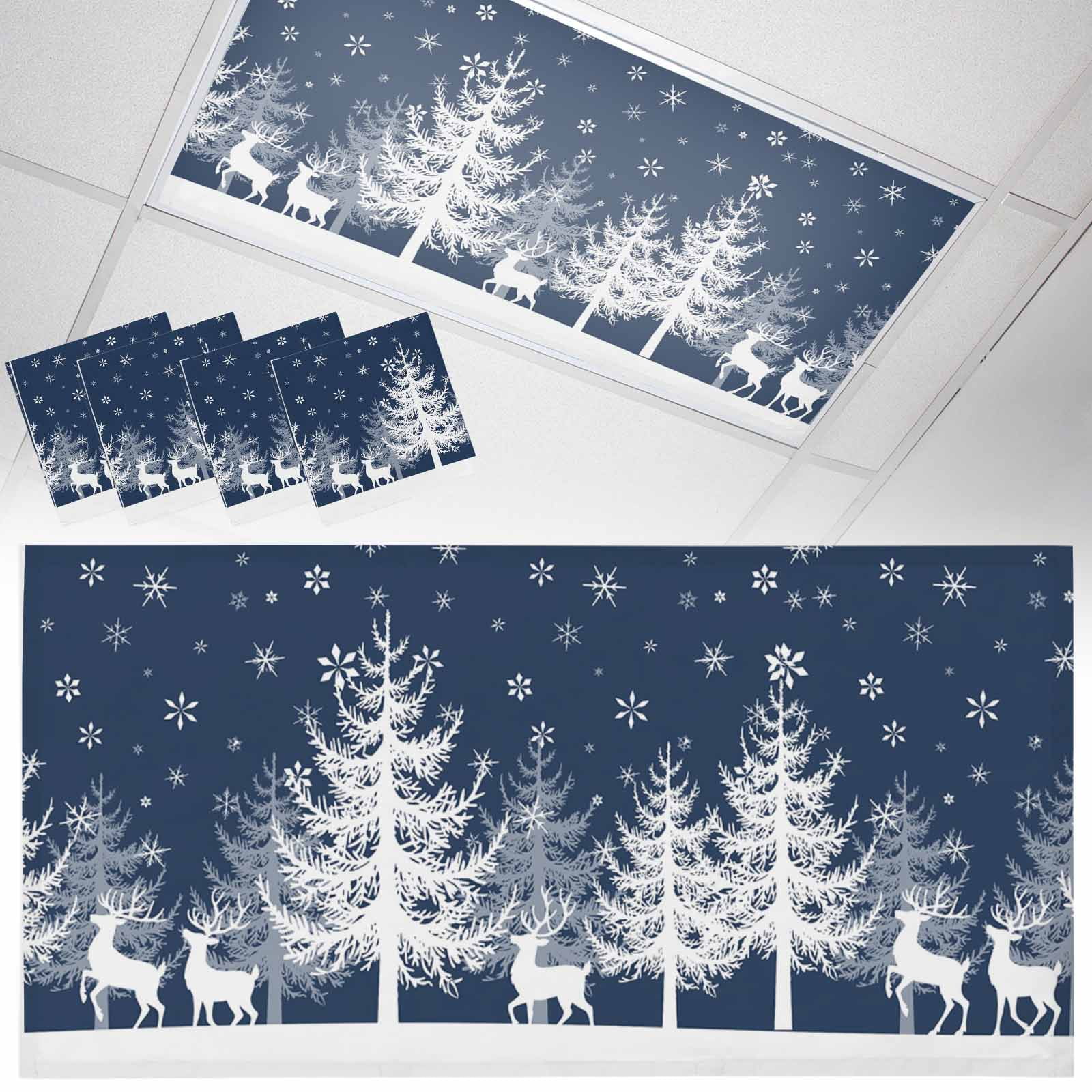 Christmas Fluorescent Light Covers for Ceiling Lights Blue Xmas Tree ...