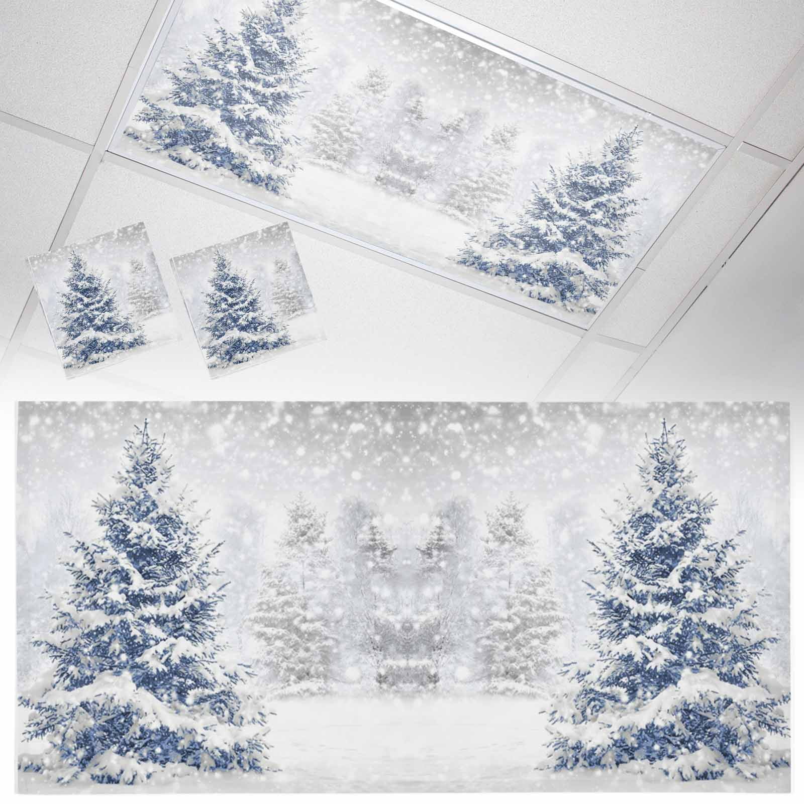 Christmas Fluorescent Light Covers for Ceiling Lights Blue Xmas Tree Snowflake Light Filters 2 ...