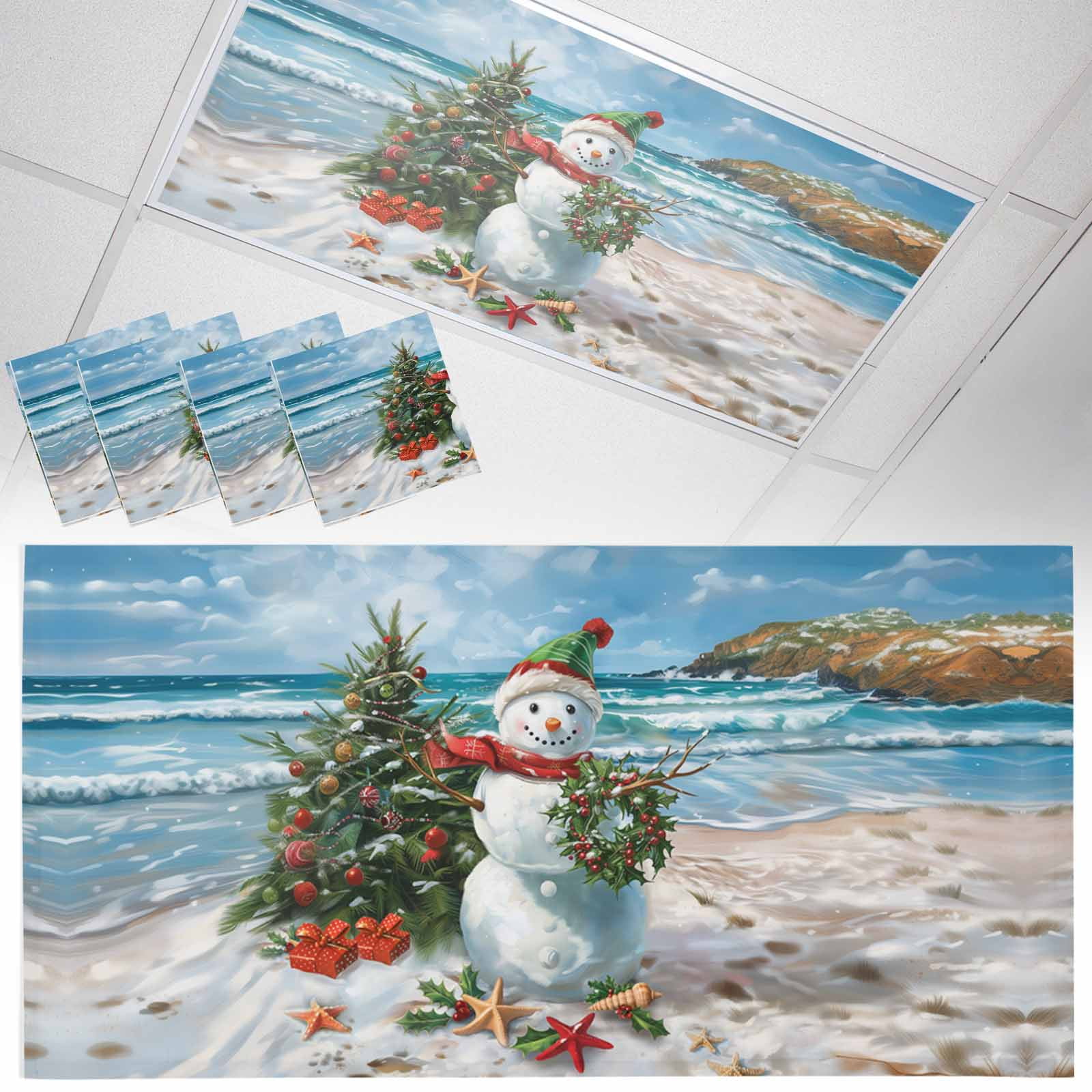 Christmas Fluorescent Light Covers for Ceiling Lights Christmas Beach Snowman Light Filters 4 ...