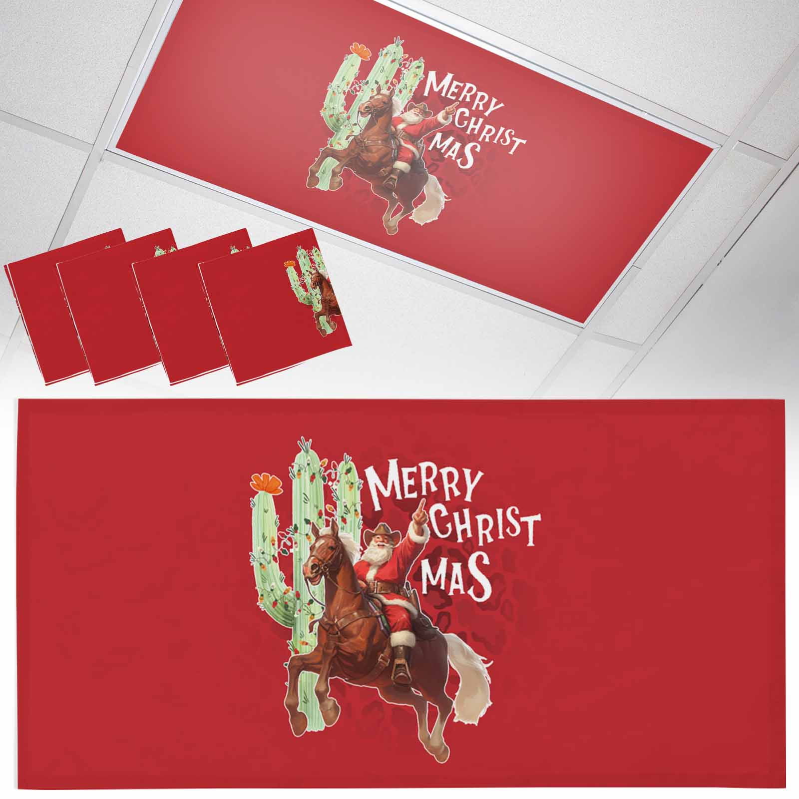 Christmas Fluorescent Light Covers for Ceiling Lights Cowboy Santa ...