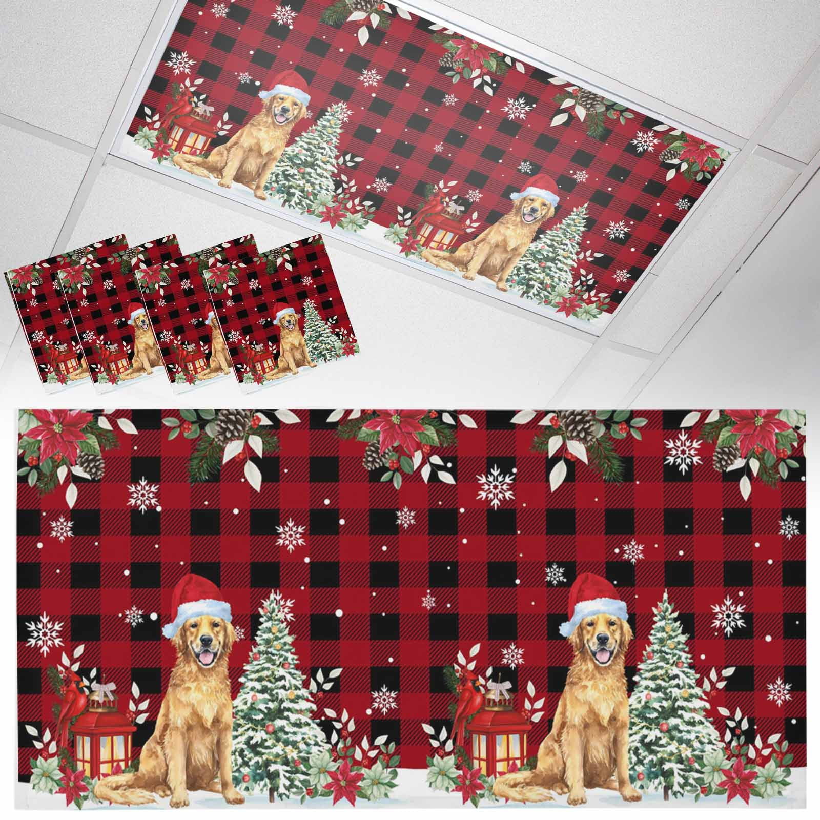 Christmas Fluorescent Light Covers for Ceiling Lights Dog Xmas Tree ...