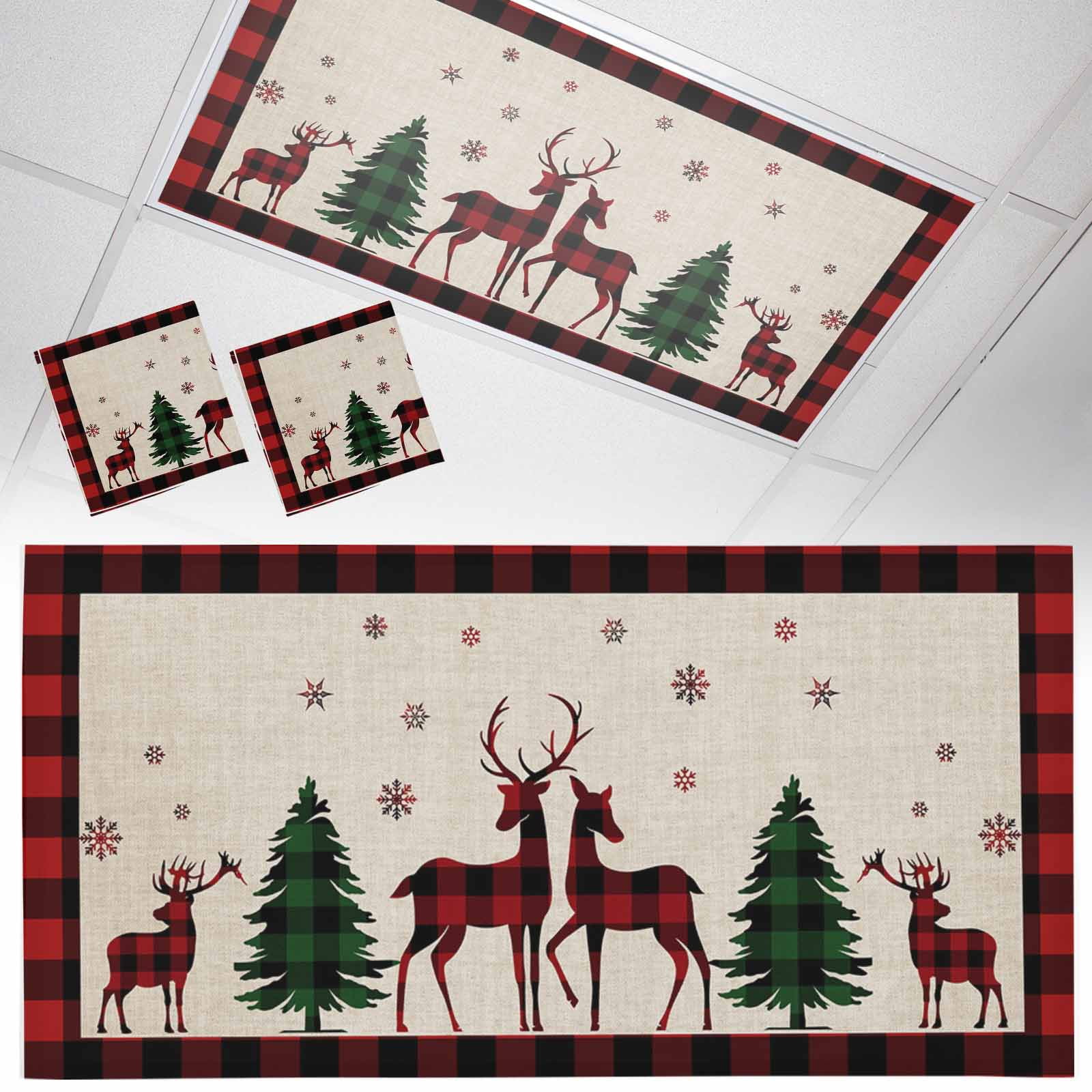 Christmas Fluorescent Light Covers for Ceiling Lights Elk Deer Holly ...