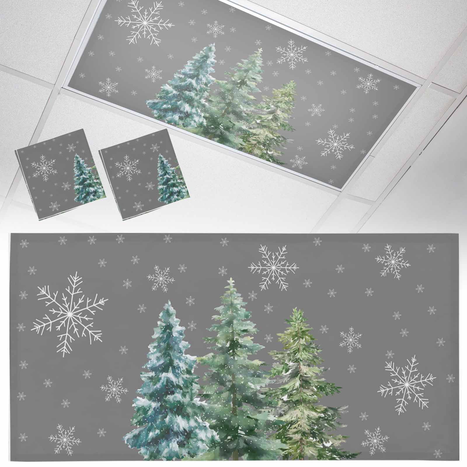 Christmas Fluorescent Light Covers for Ceiling Lights Green Pine Tree Snowflake Light Filters 2 ...