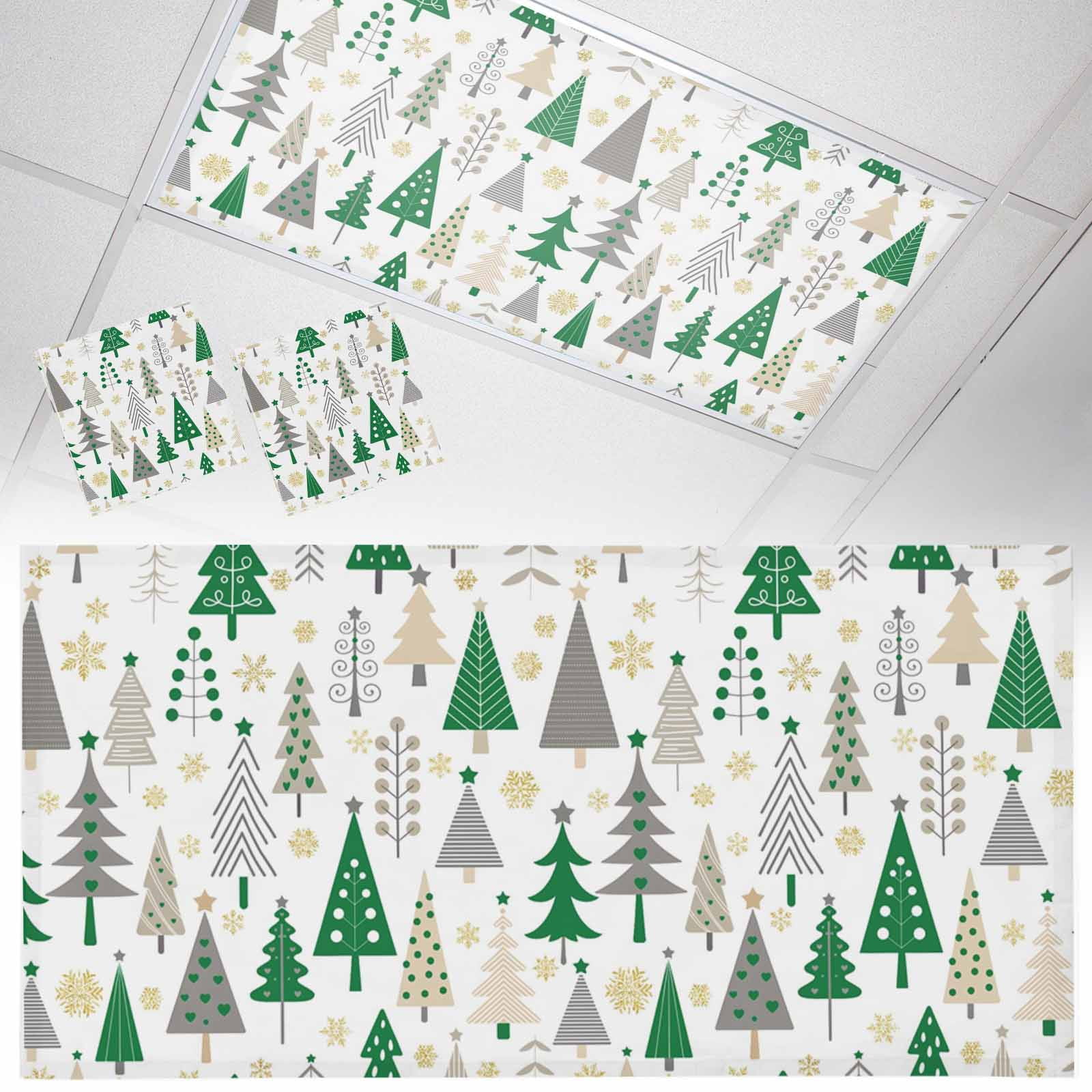Christmas Fluorescent Light Covers for Ceiling Lights Green Xmas Tree ...