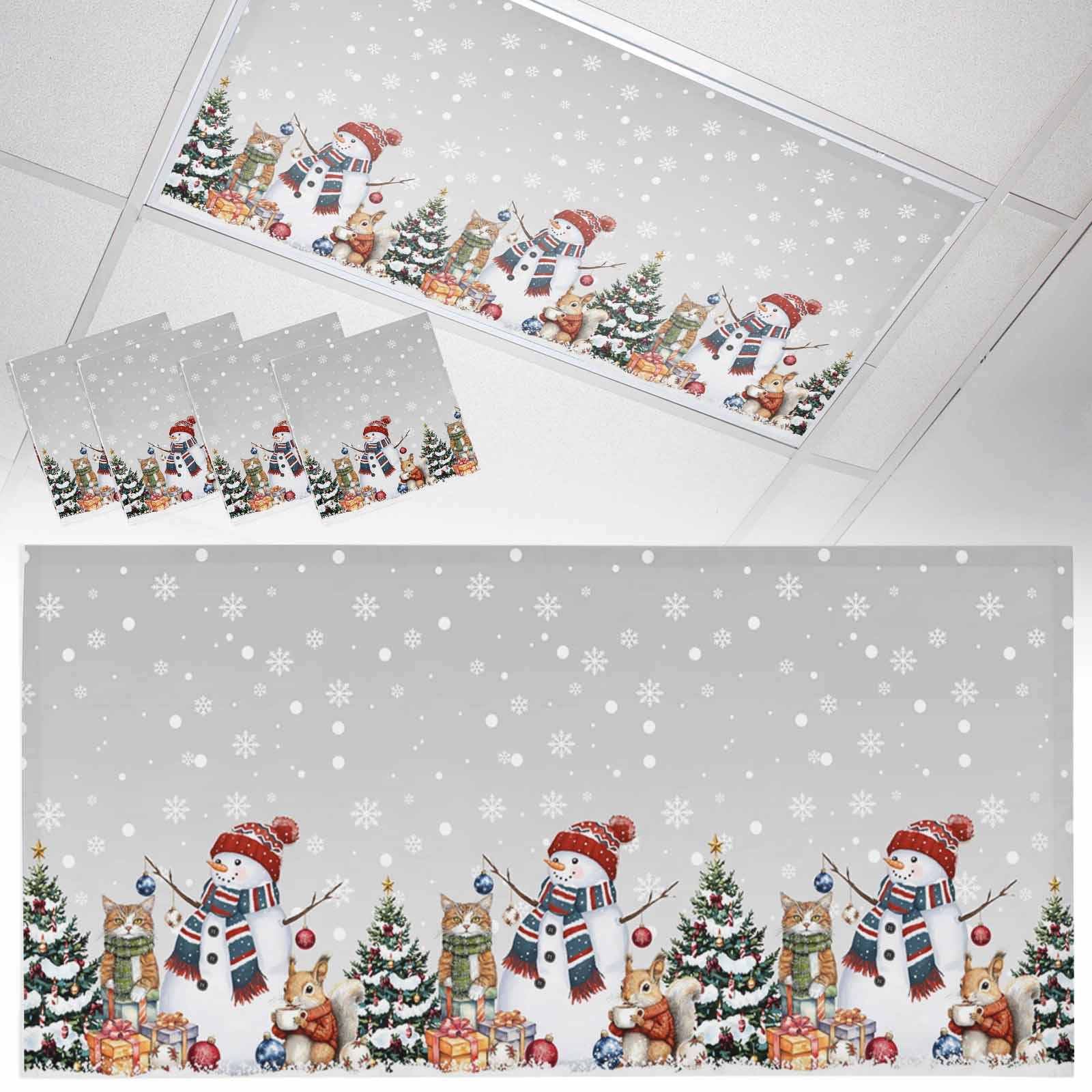 Christmas Fluorescent Light Covers for Ceiling Lights Grey Snowman Xmas ...
