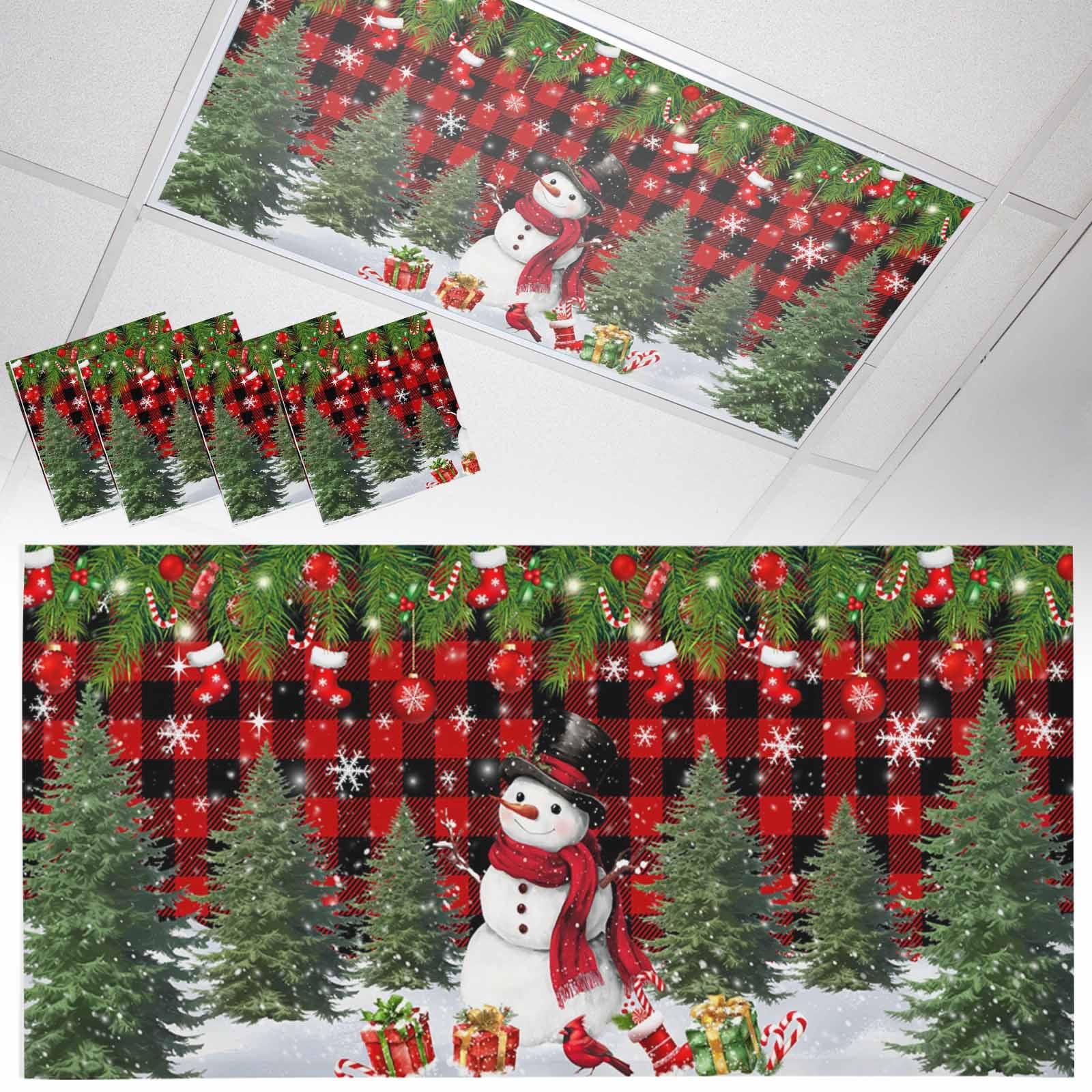 Christmas Fluorescent Light Covers for Ceiling Lights Merry Christmas Balls Snowman Light ...