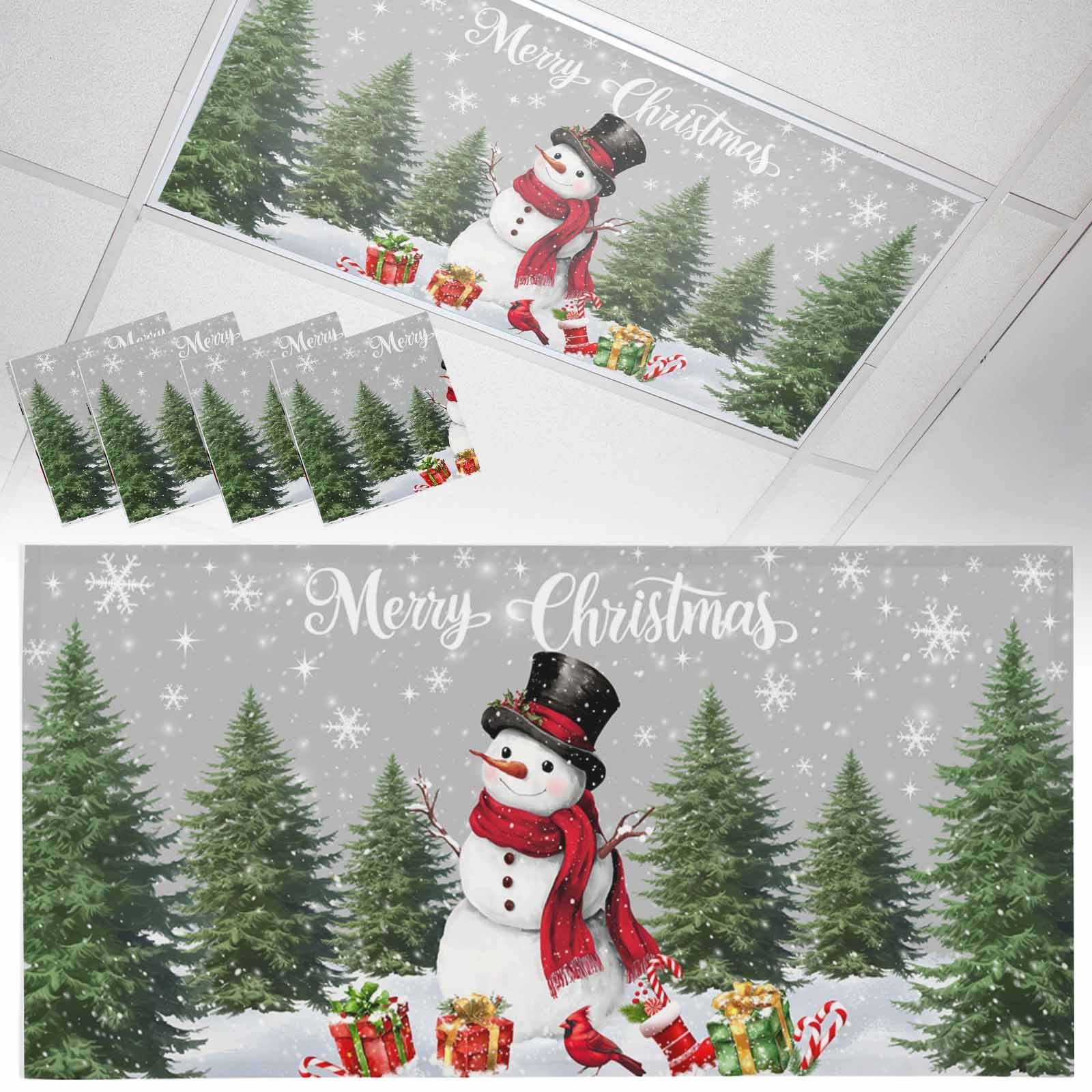 Christmas Fluorescent Light Covers for Ceiling Lights Merry Christmas Snowman Light Filters 4 ...