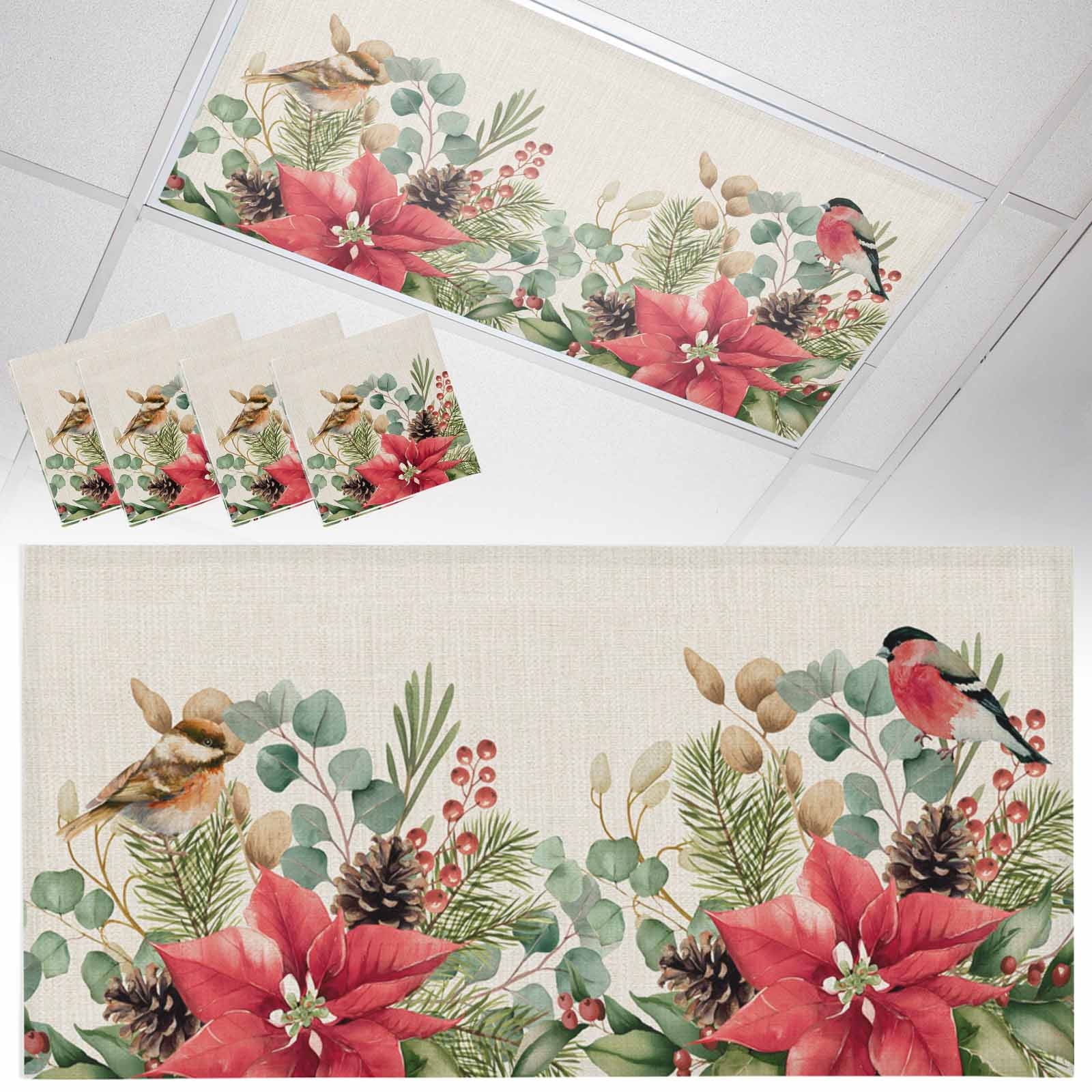 Christmas Fluorescent Light Covers for Ceiling Lights Poinsettia ...