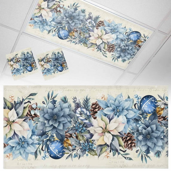 Christmas Fluorescent Light Covers for Ceiling Lights Poinsettia Floral ...