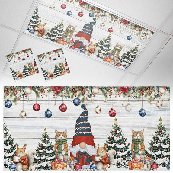 Christmas Fluorescent Light Covers for Ceiling Lights Poinsettia Gnome ...