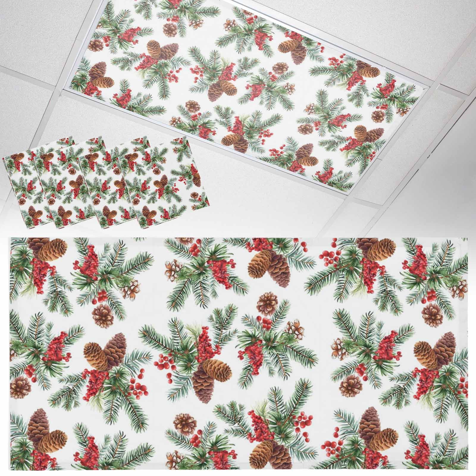 Christmas Fluorescent Light Covers for Ceiling Lights Red Berry Pine ...