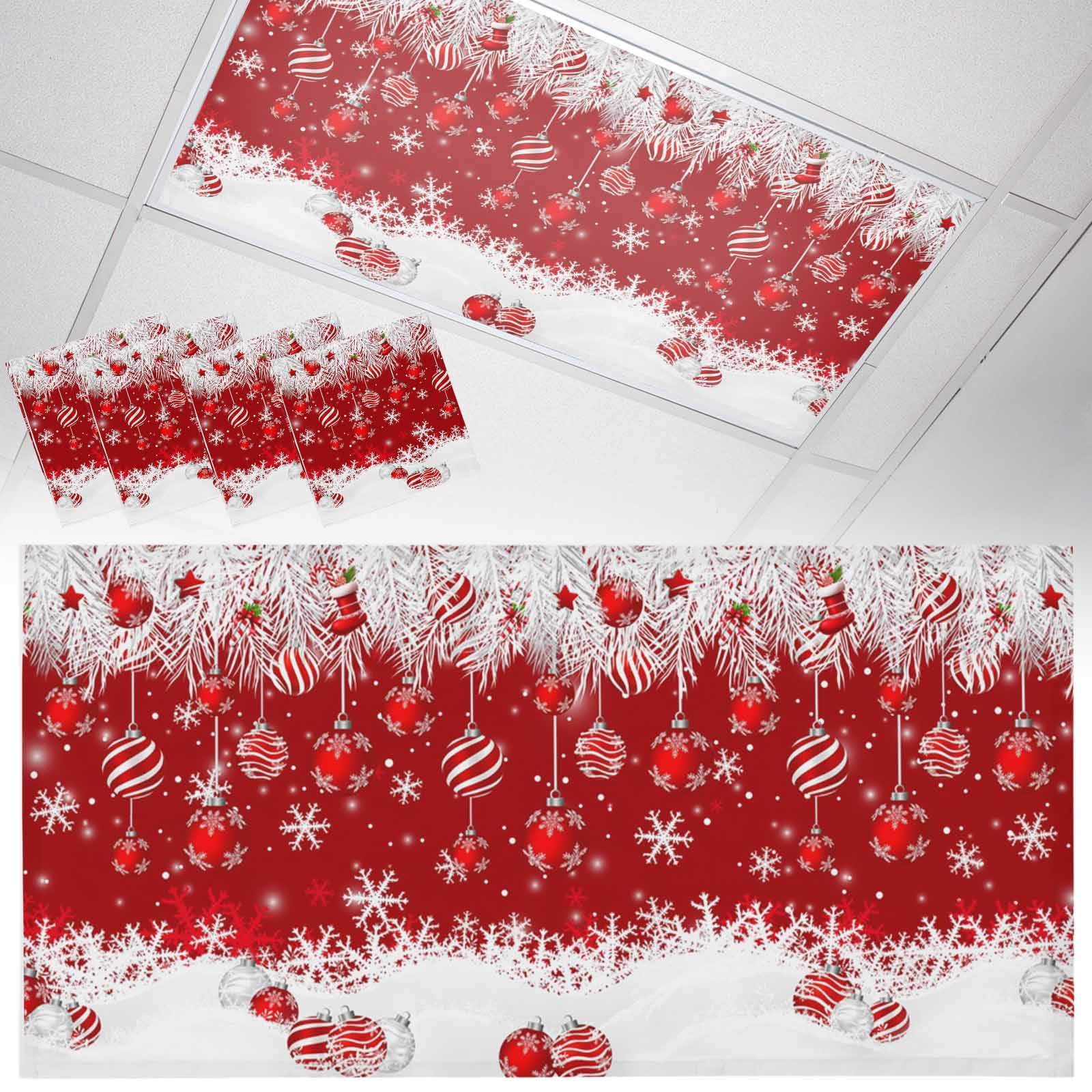 Christmas Fluorescent Light Covers for Ceiling Lights Red Christmas Balls Light Filters 4 Pack ...