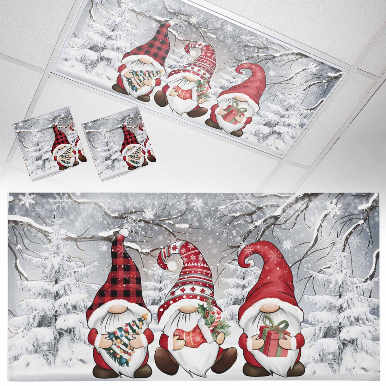 Christmas Fluorescent Light Covers for Ceiling Lights Red Gnomes Light Filters 2 Pack 4x2 ft ...