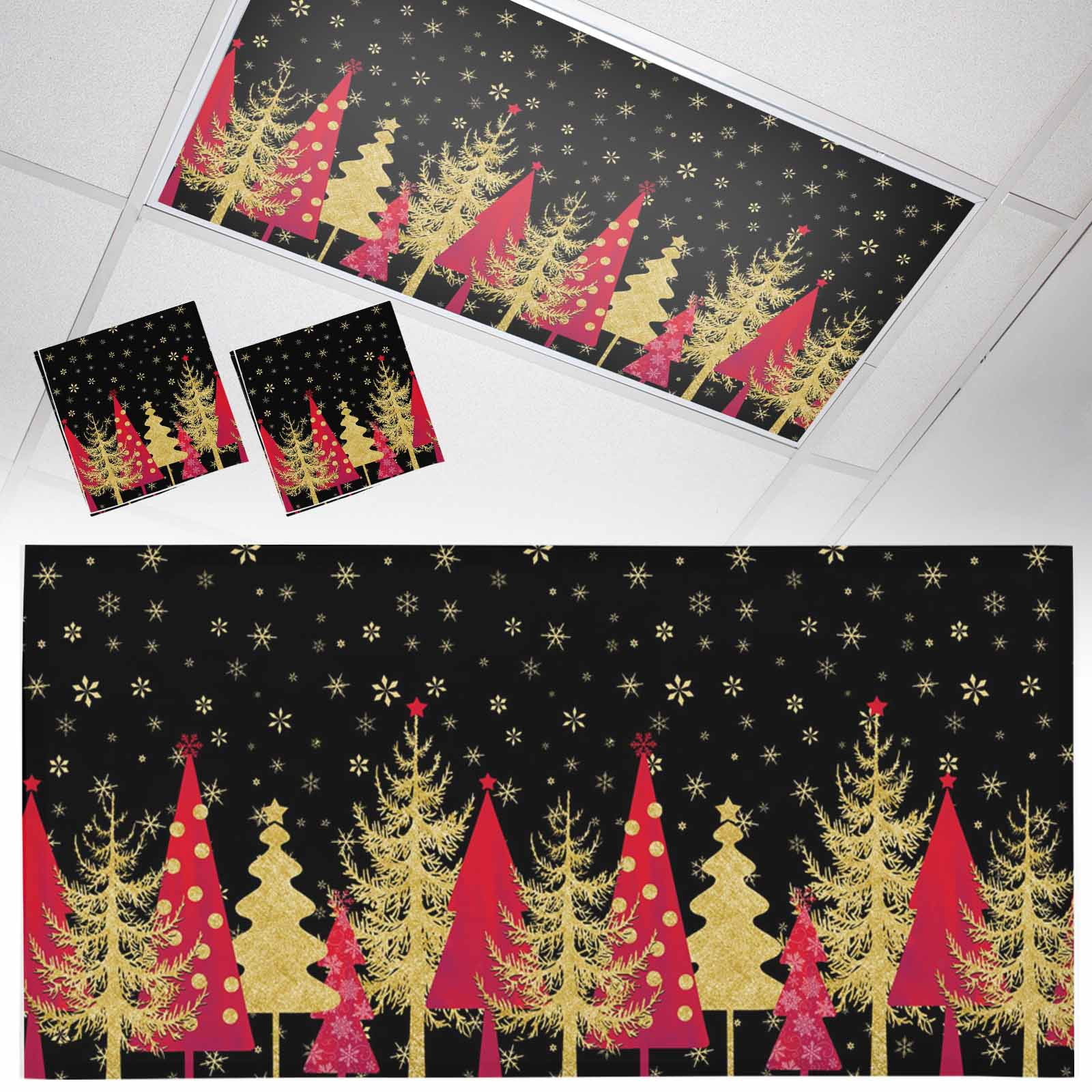 Christmas Fluorescent Light Covers for Ceiling Lights Red Gold Xmas ...