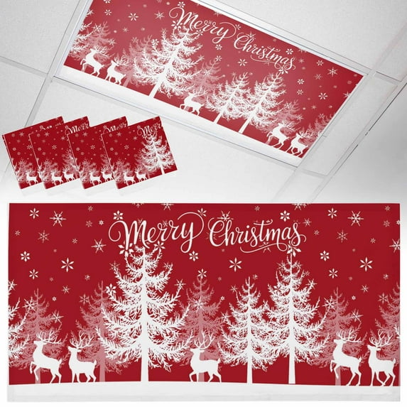 Christmas Fluorescent Light Covers for Ceiling Lights Red Pine Tree ...