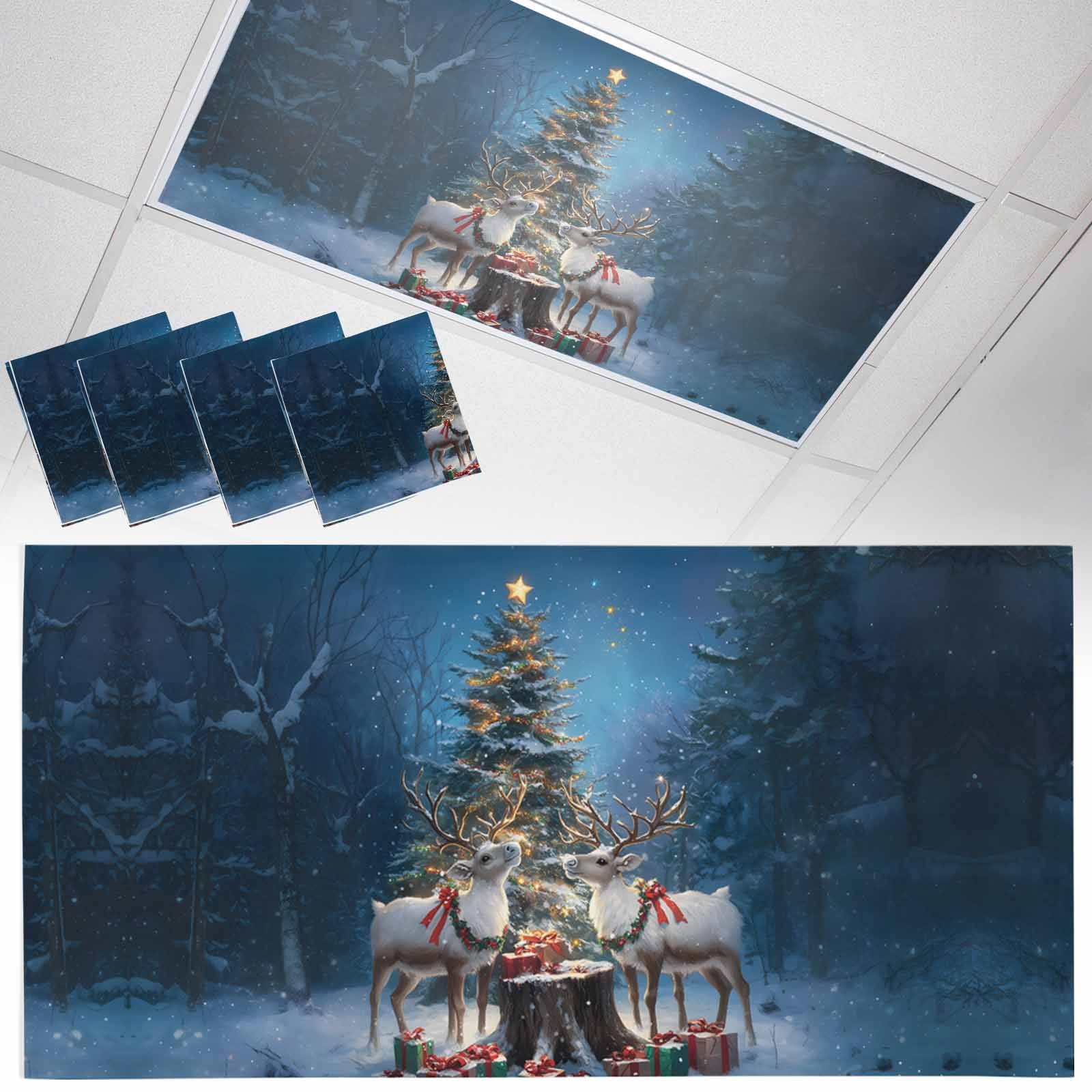 Christmas Fluorescent Light Covers for Ceiling Lights Reindeer Xmas ...