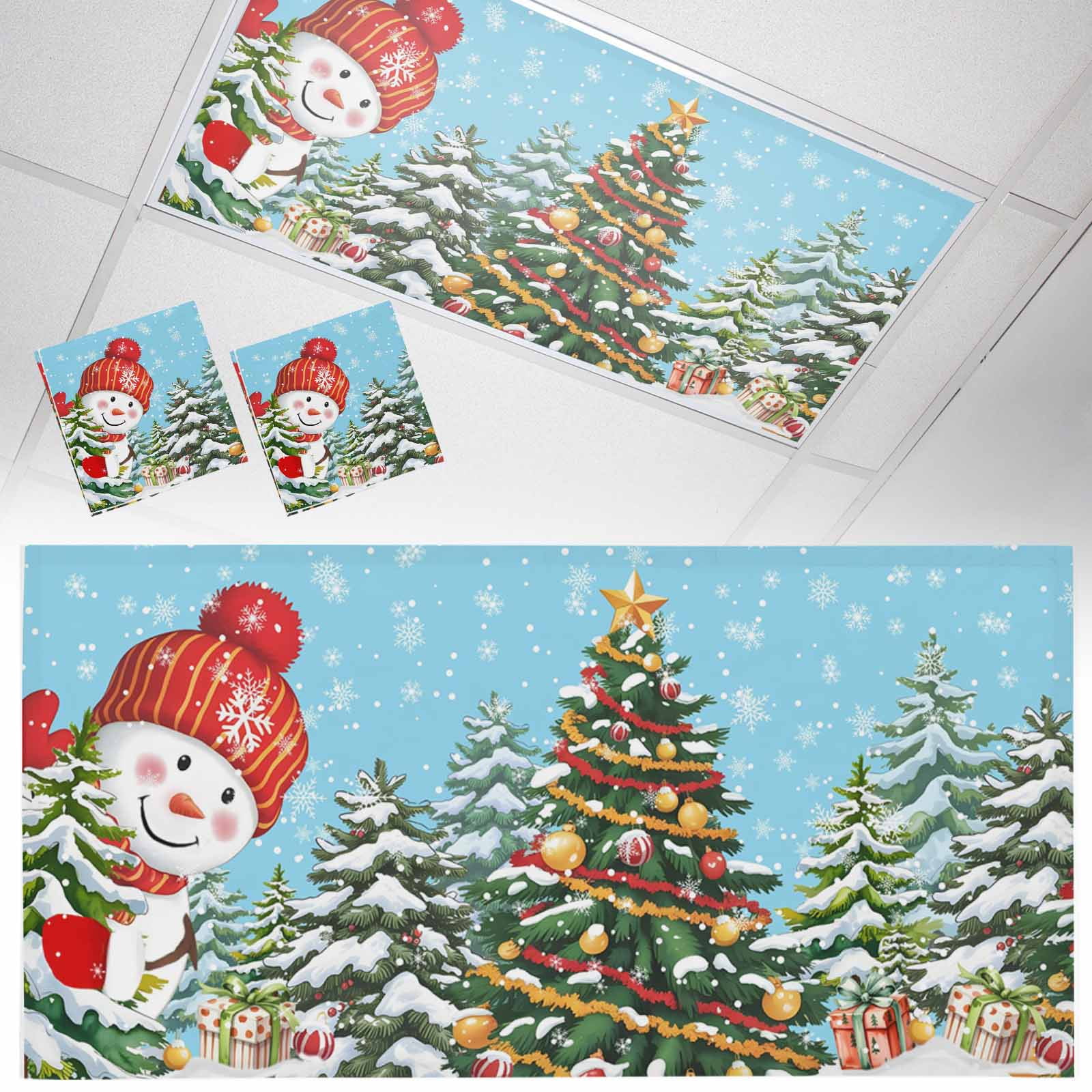 Christmas Fluorescent Light Covers for Ceiling Lights Snowflake Snowman Light Filters 2 Pack 4x2 ...