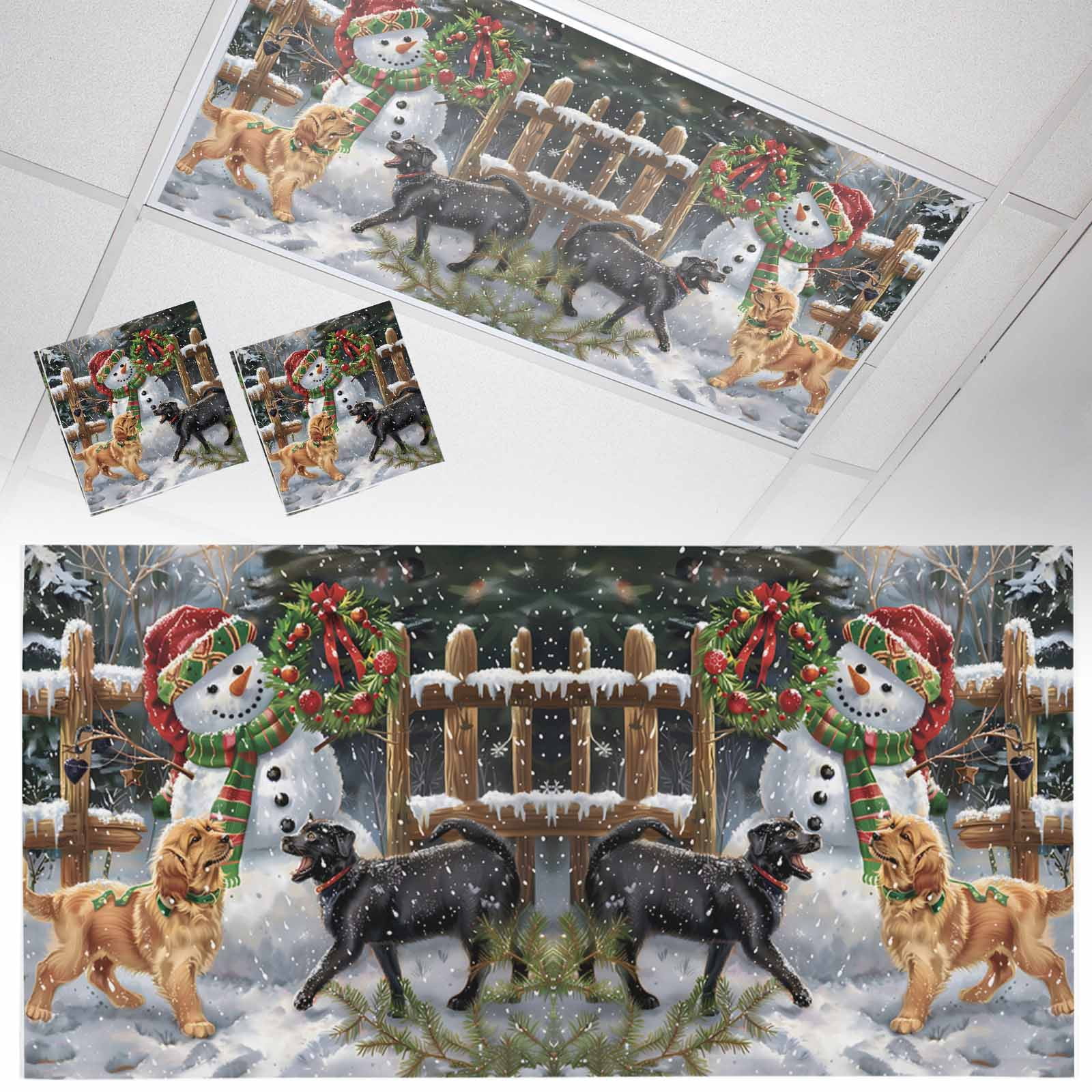 Christmas Fluorescent Light Covers for Ceiling Lights Snowman Dogs ...